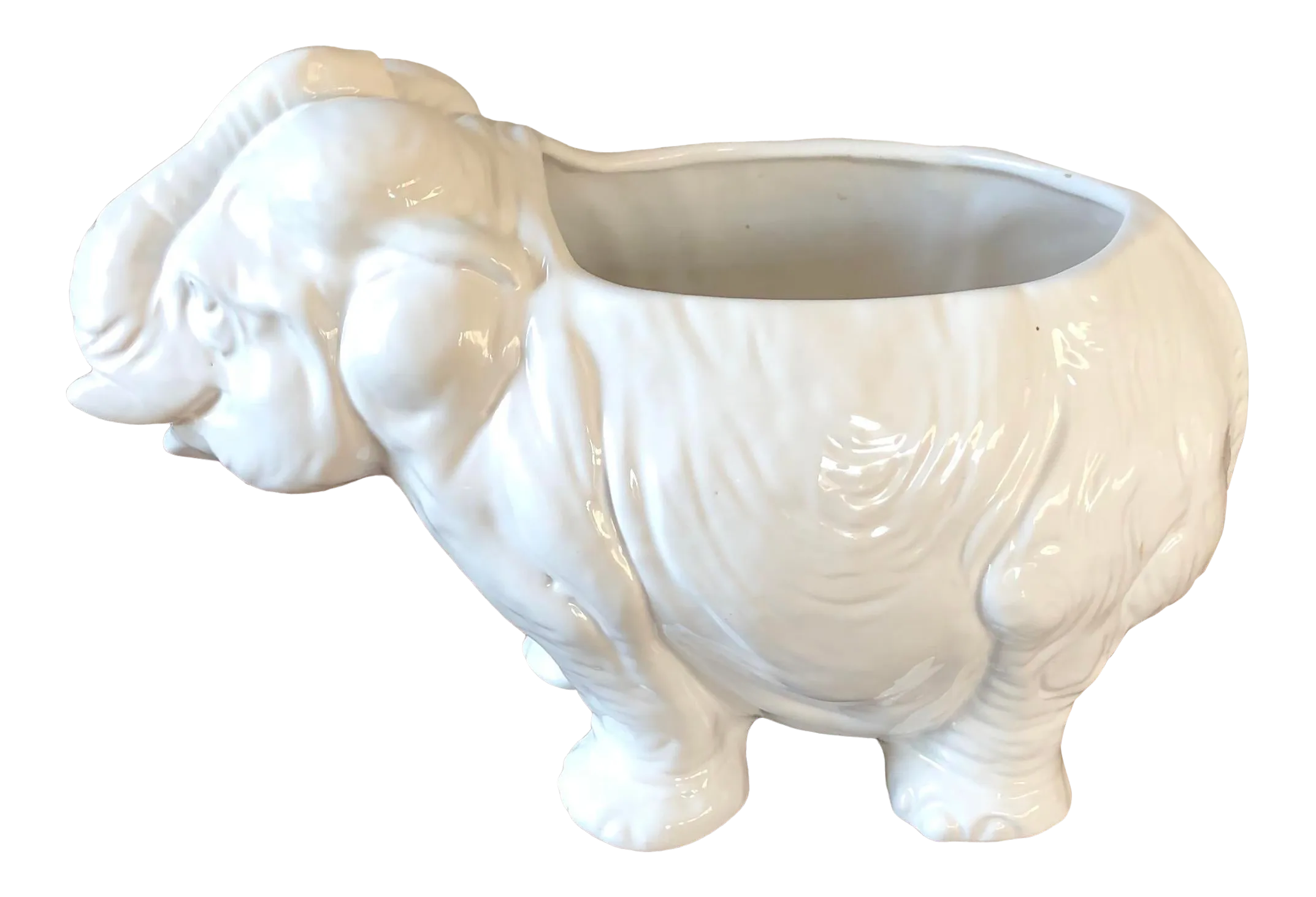 Mid 20th Century White Italian Pottery Elephant Planter | Chairish