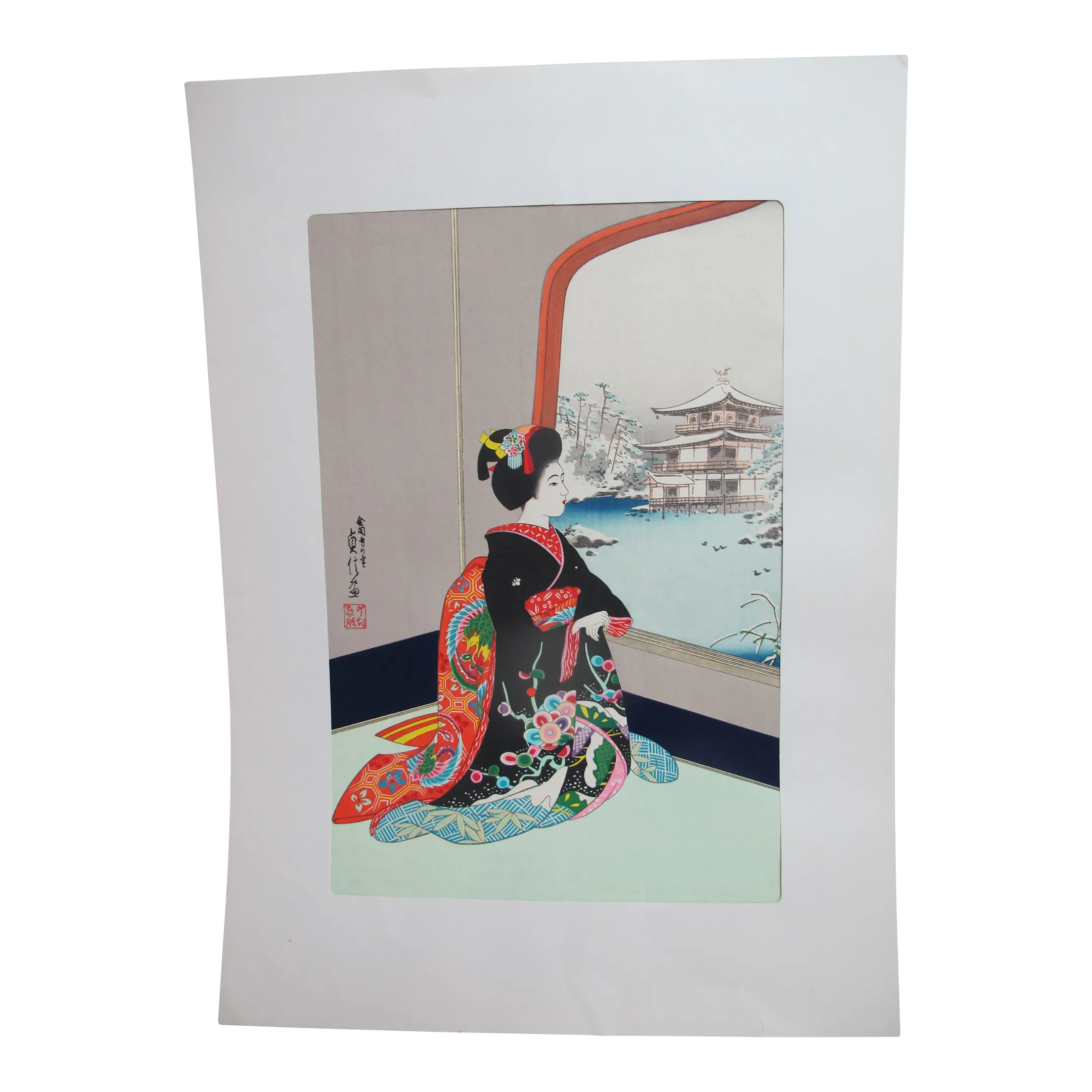 Japanese Sadanobu Hasegawa Oban Woodblock Print Geisha Girl in Winter ...