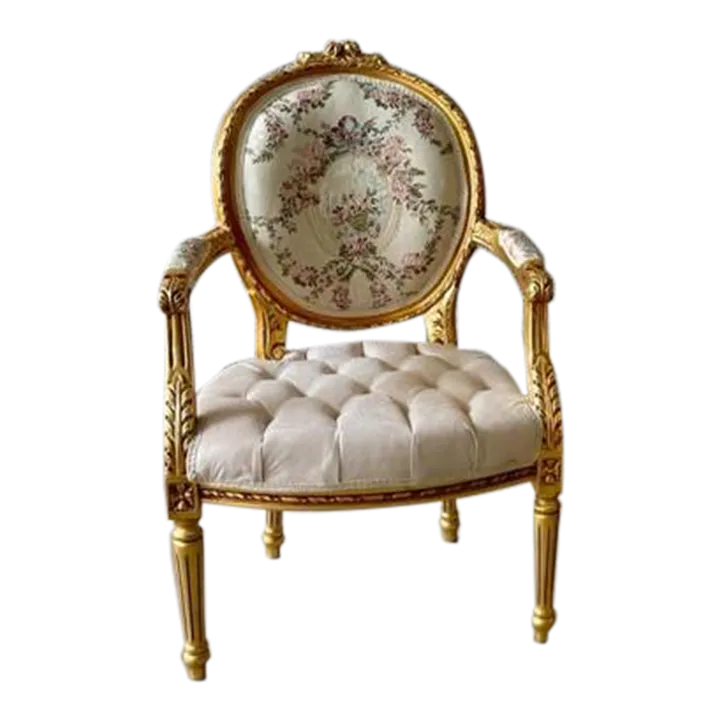 French Rococo Style Off-White Velvet Chair | Chairish