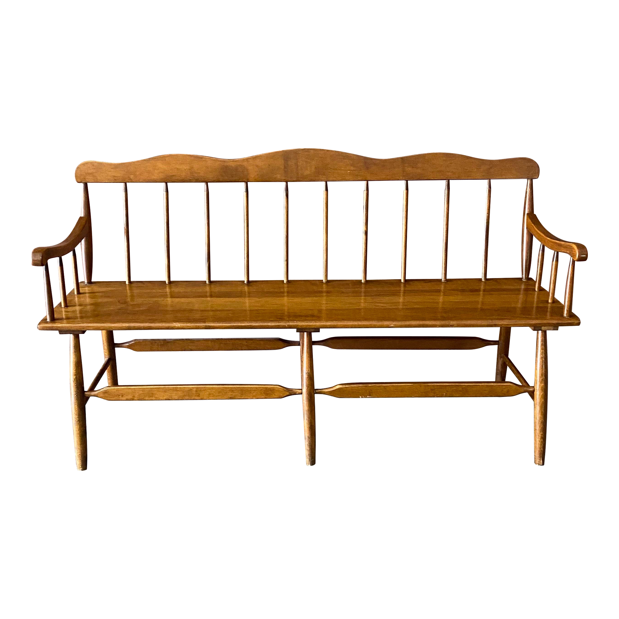 Vintage Windsor Style Farmhouse Pine Wood Long Entry Hall Bench | Chairish