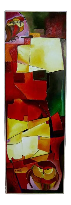 Cubist Painting Owls by Rising Artist Gabriella Huluba | Chairish