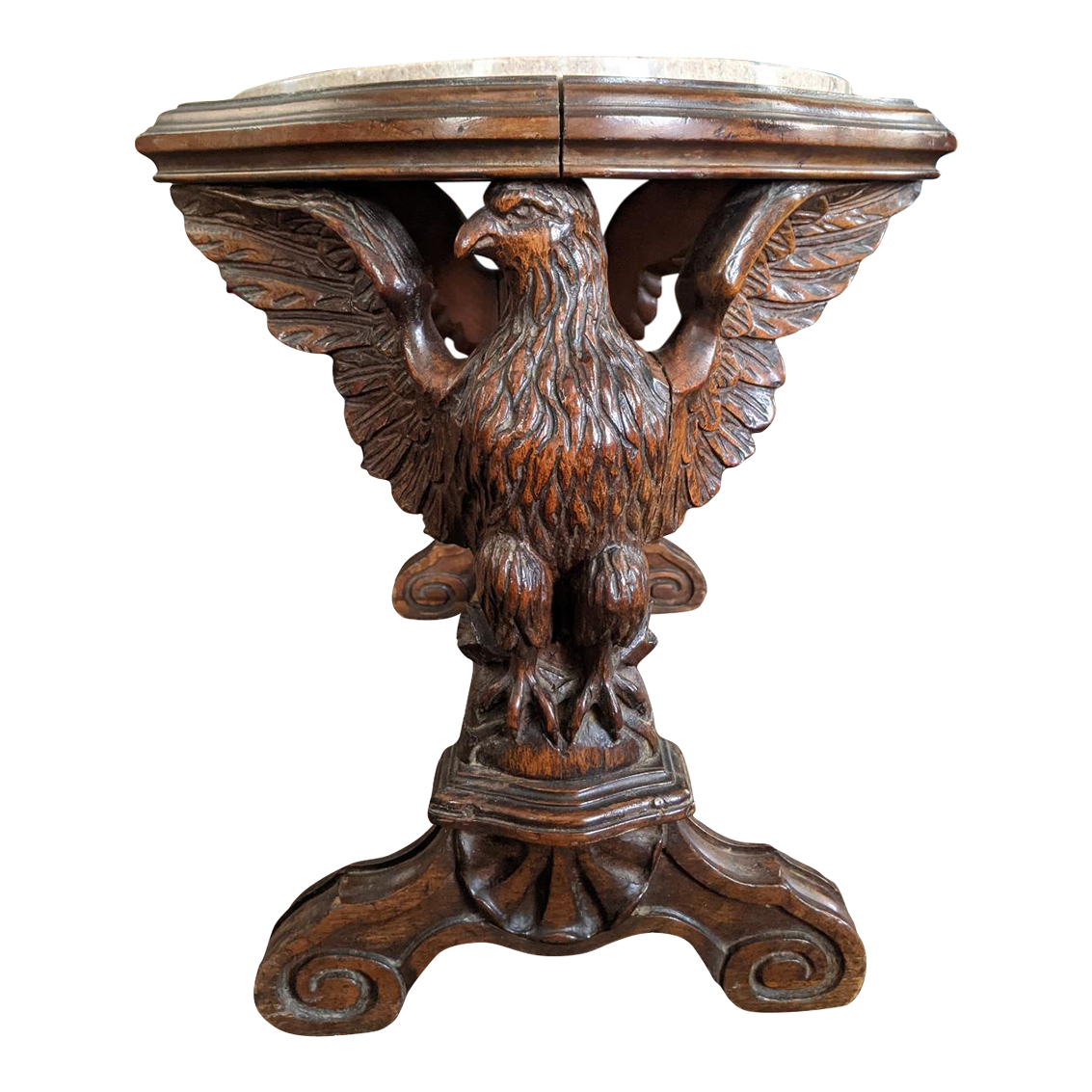 Early 20th Century Hand Carved Wooden Bald Eagle Tea Table With Marble ...