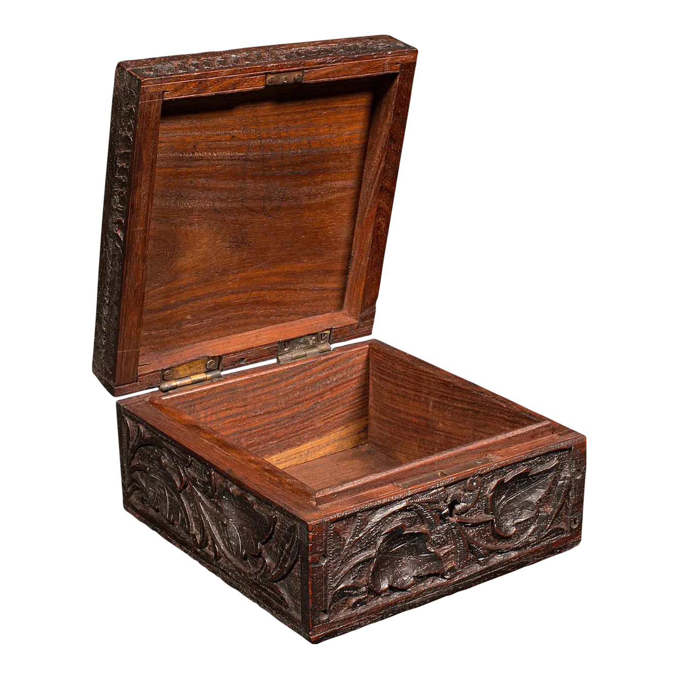 1940s Small Vintage Art Deco Indian Teak Keepsake Box | Chairish