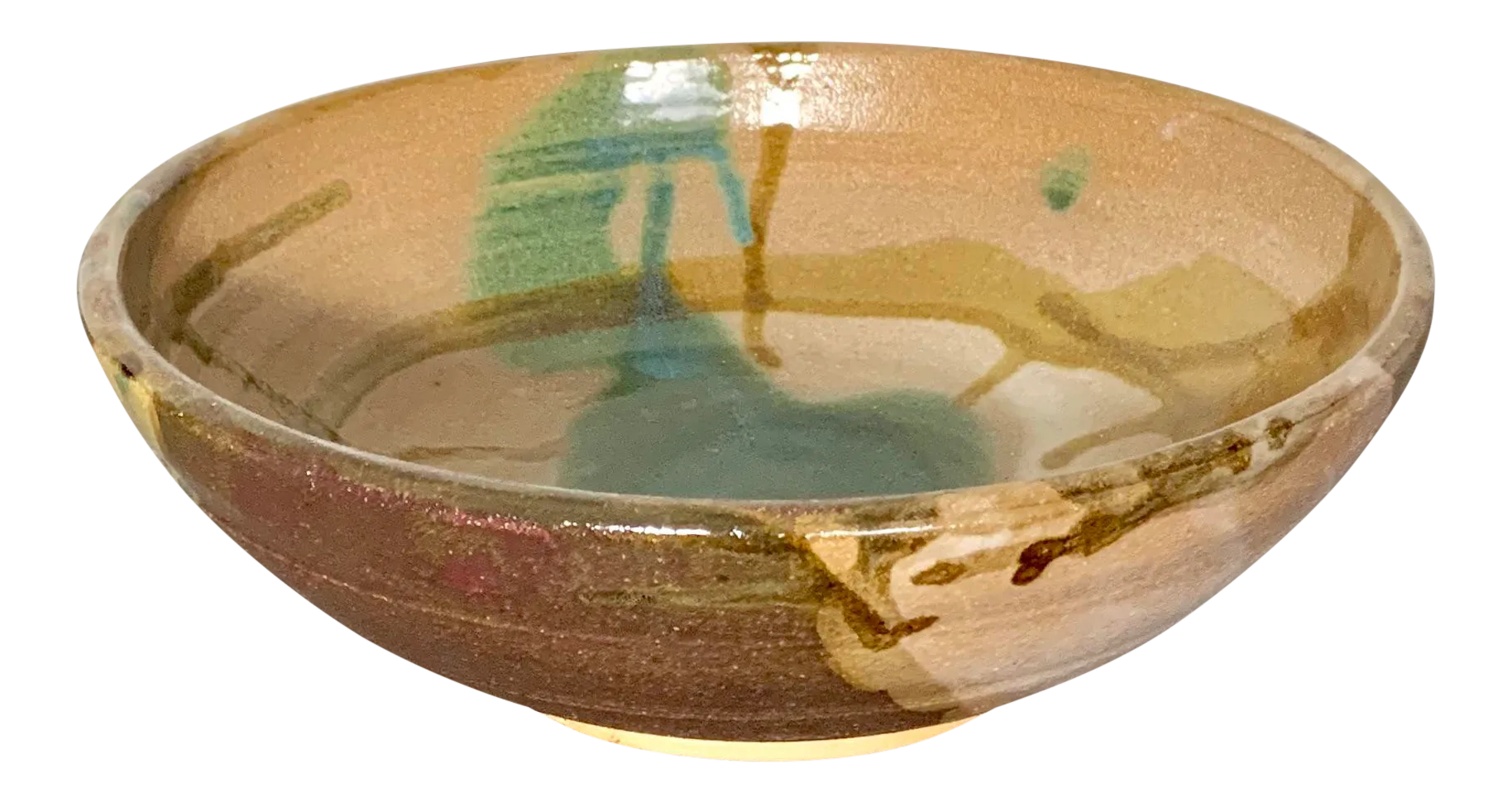 1986 Studio Multicolor Large Ceramic Bowl - Signed and Dated | Chairish