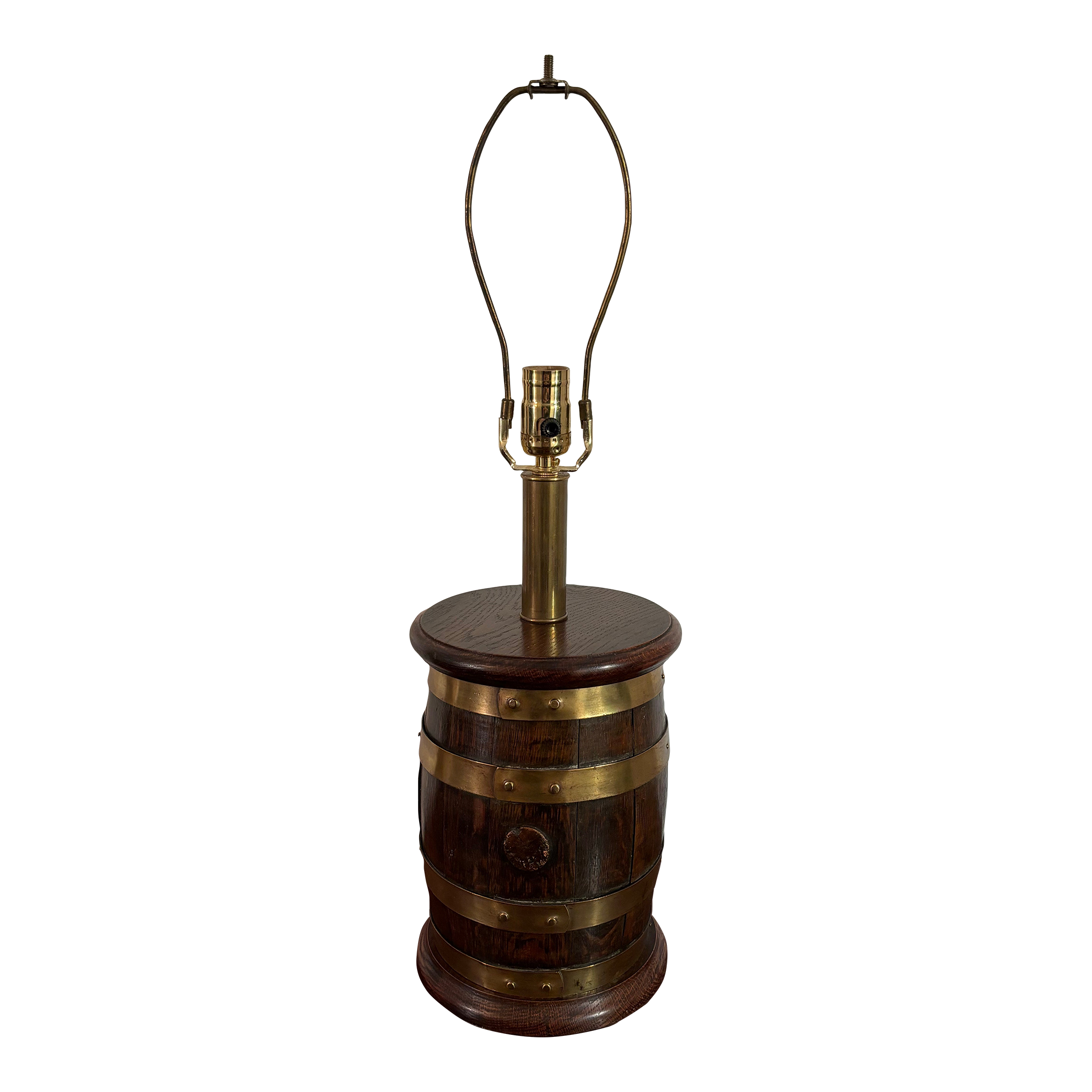 Late 19th Century Wooden Cask Barrel Lamp With Brass Bands | Chairish