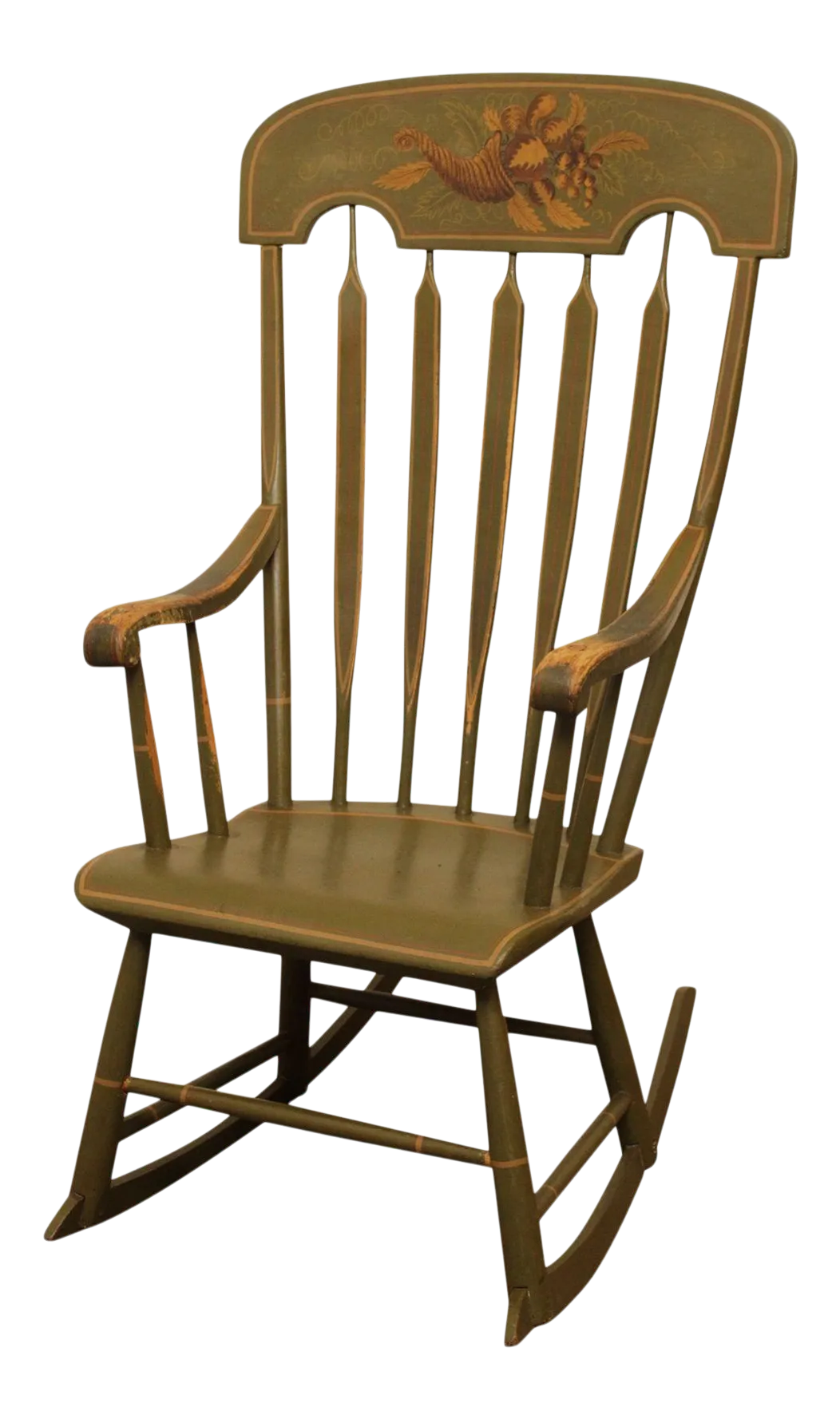 Antique 19th Century Green Painted Arrow Back Rocker | Chairish