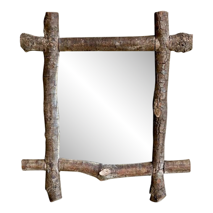 1950s French Rustic Lodge Cabin Style Mirror Branch Bark | Chairish