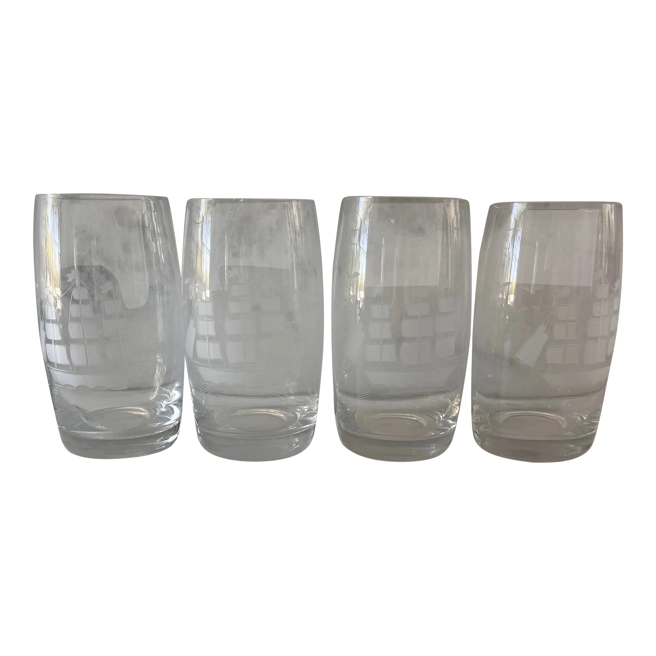 Set of 4 Vintage Etched Clipper Ship Glasses | Chairish