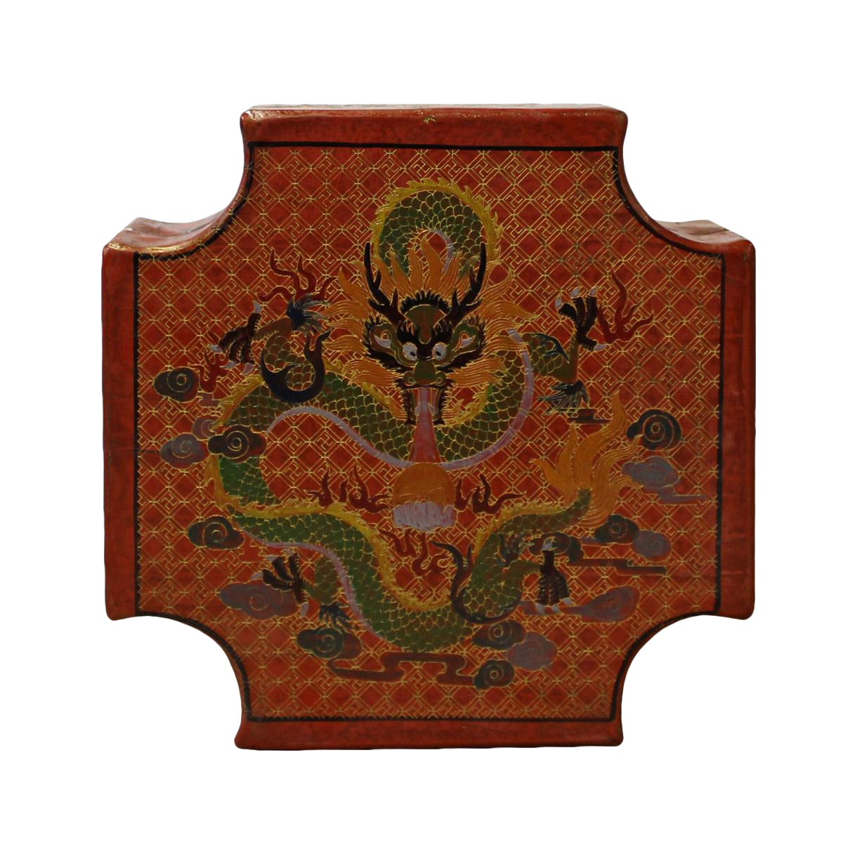 Chinese Orange Red Dragons Graphic Box | Chairish