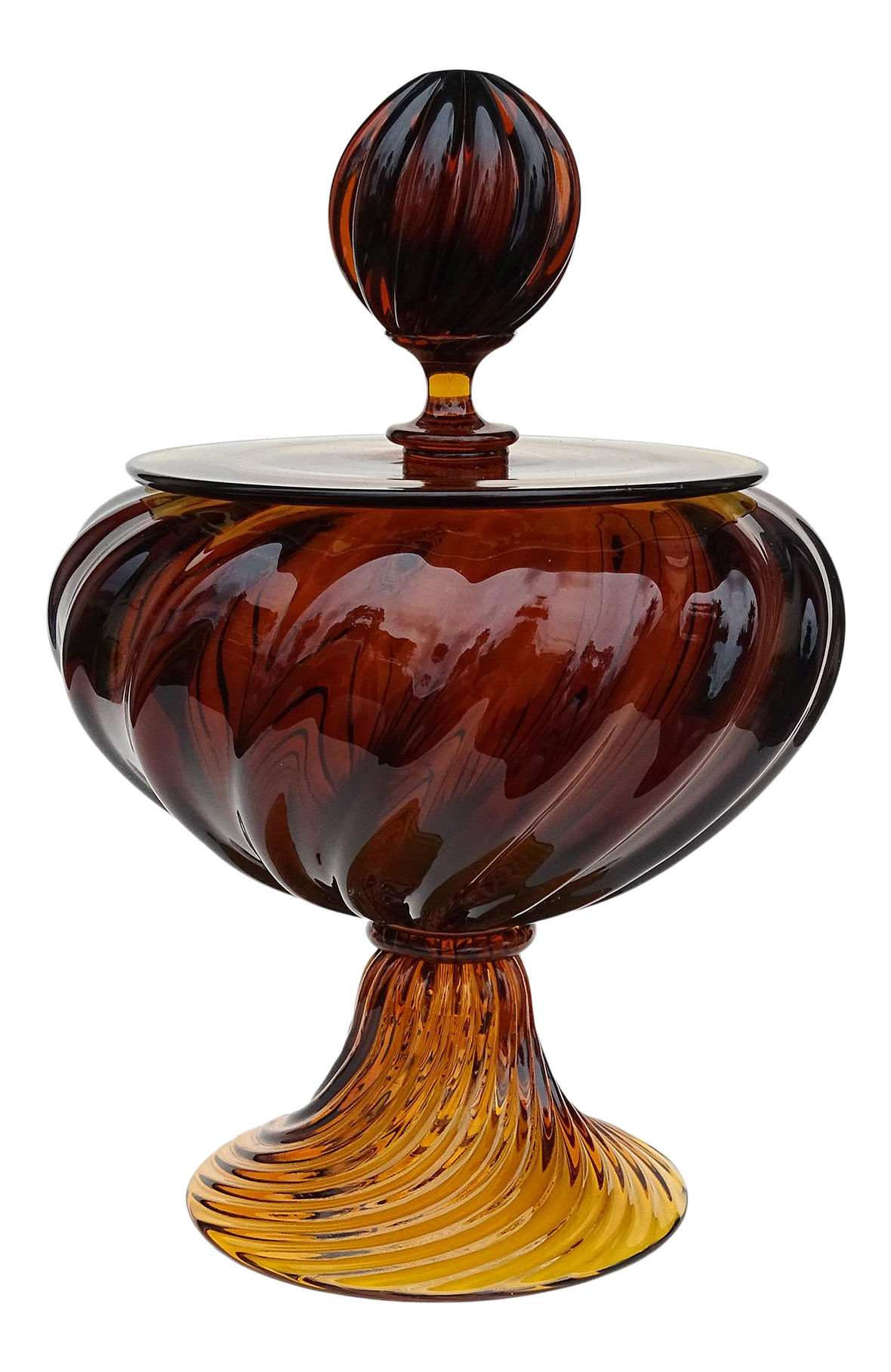 Vintage Murano Dark Amber Sienna Italian Art Glass Ribbed Footed Cookie ...