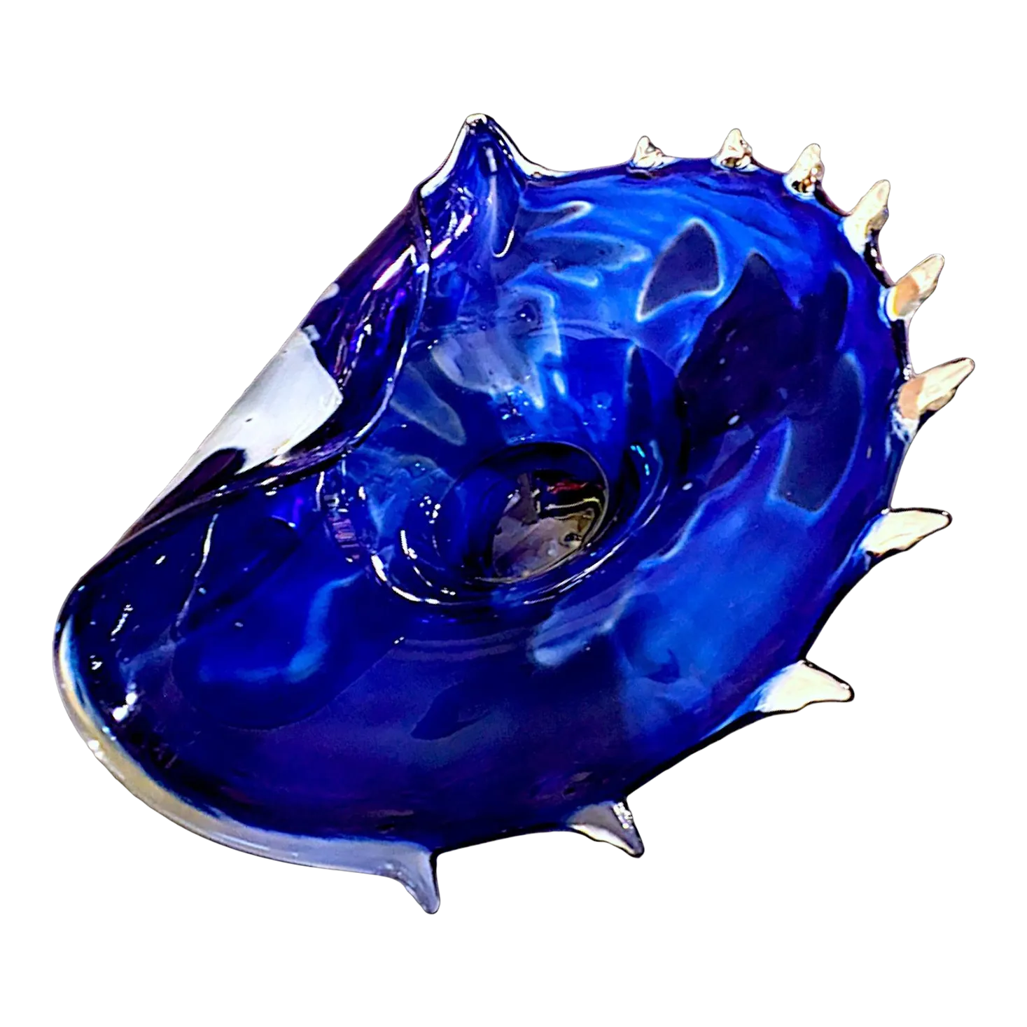 1980s Large Polish Blue and White Swirled Hand Blown Conch Shell Shaped ...