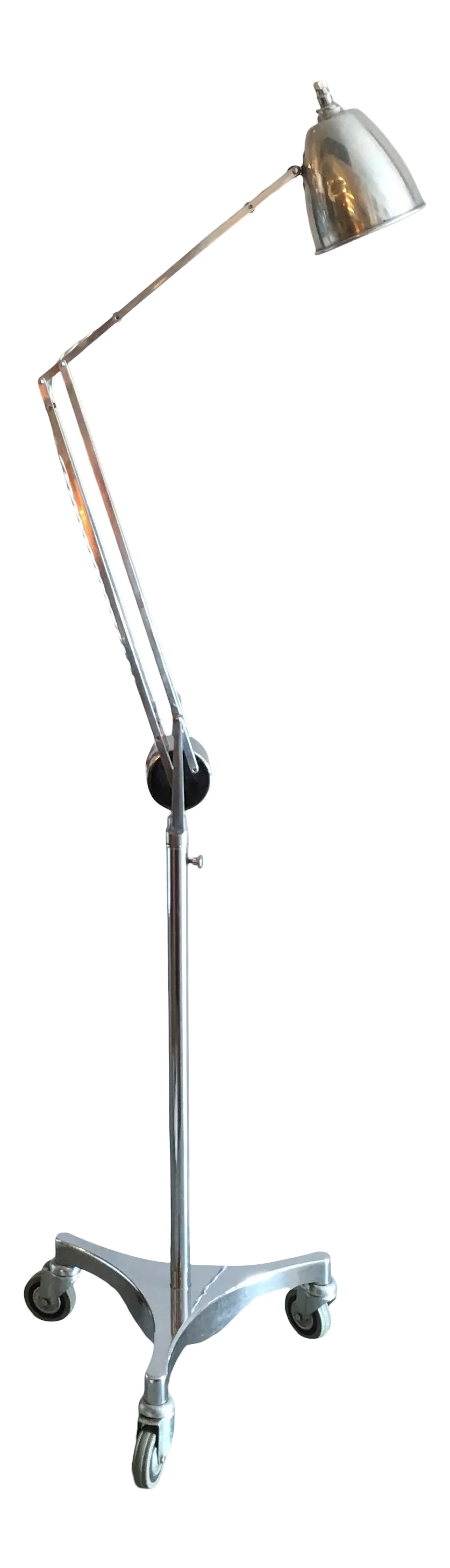 Industrial Chrome Articulating Tripod Rolling Floor Lamp | Chairish
