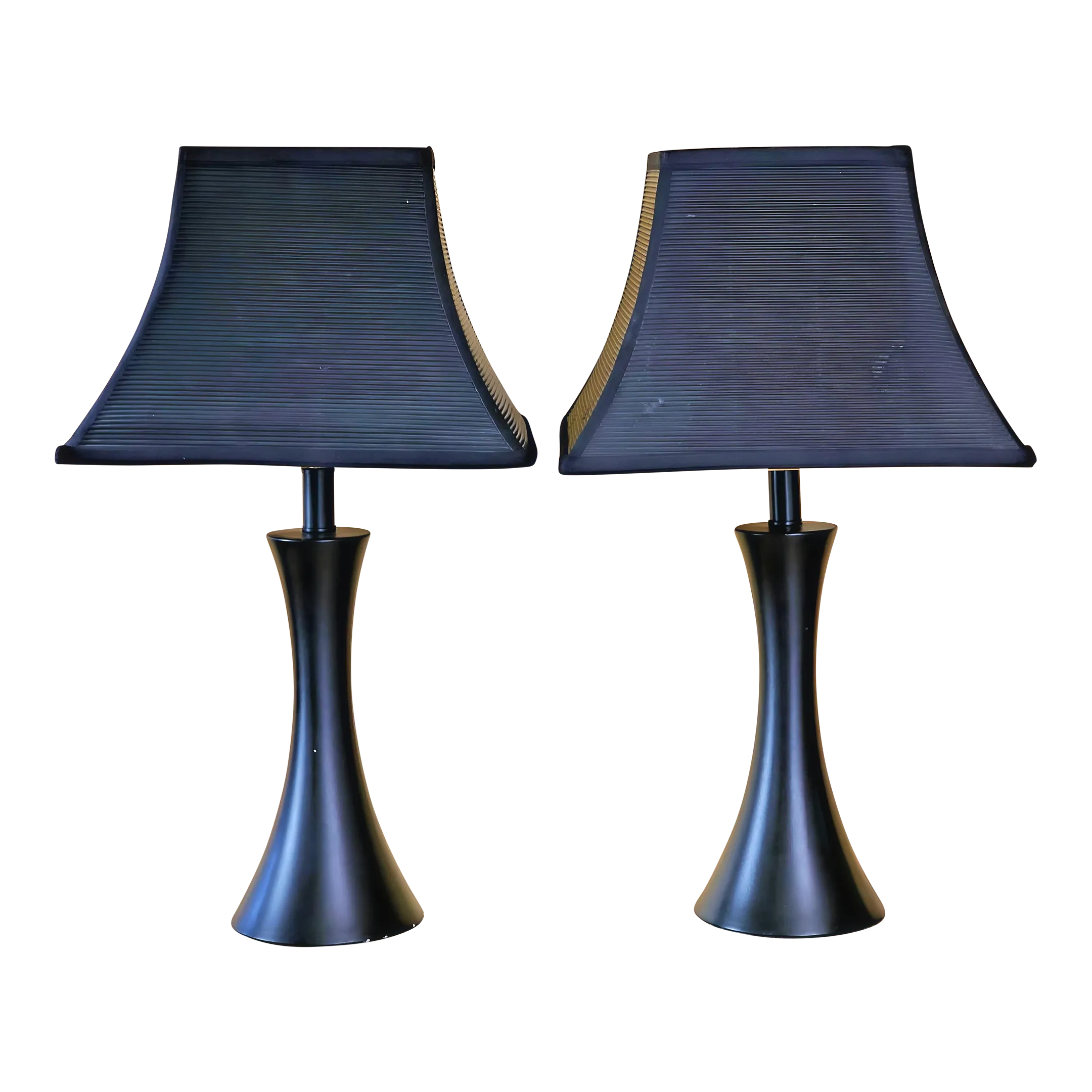 Art Deco Black Table Lamps With Black Ribbed Shades With Gold Foil ...