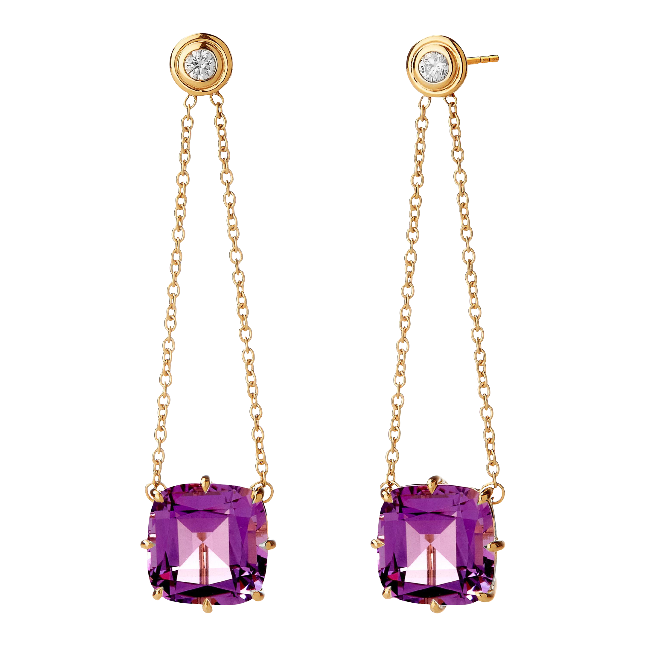 Syna Yellow Gold Mogul Chain Earrings with Amethyst and Diamonds, a ...