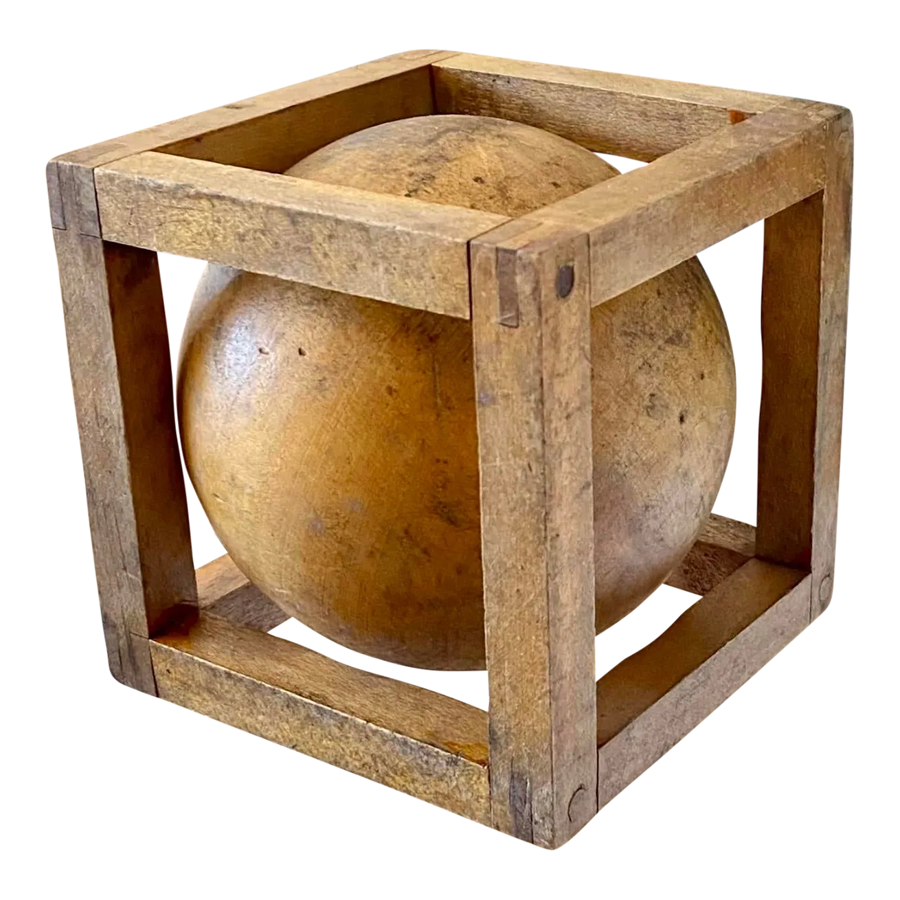 Mid 20th Century Whimsy Art Wood Ball in Cage | Chairish