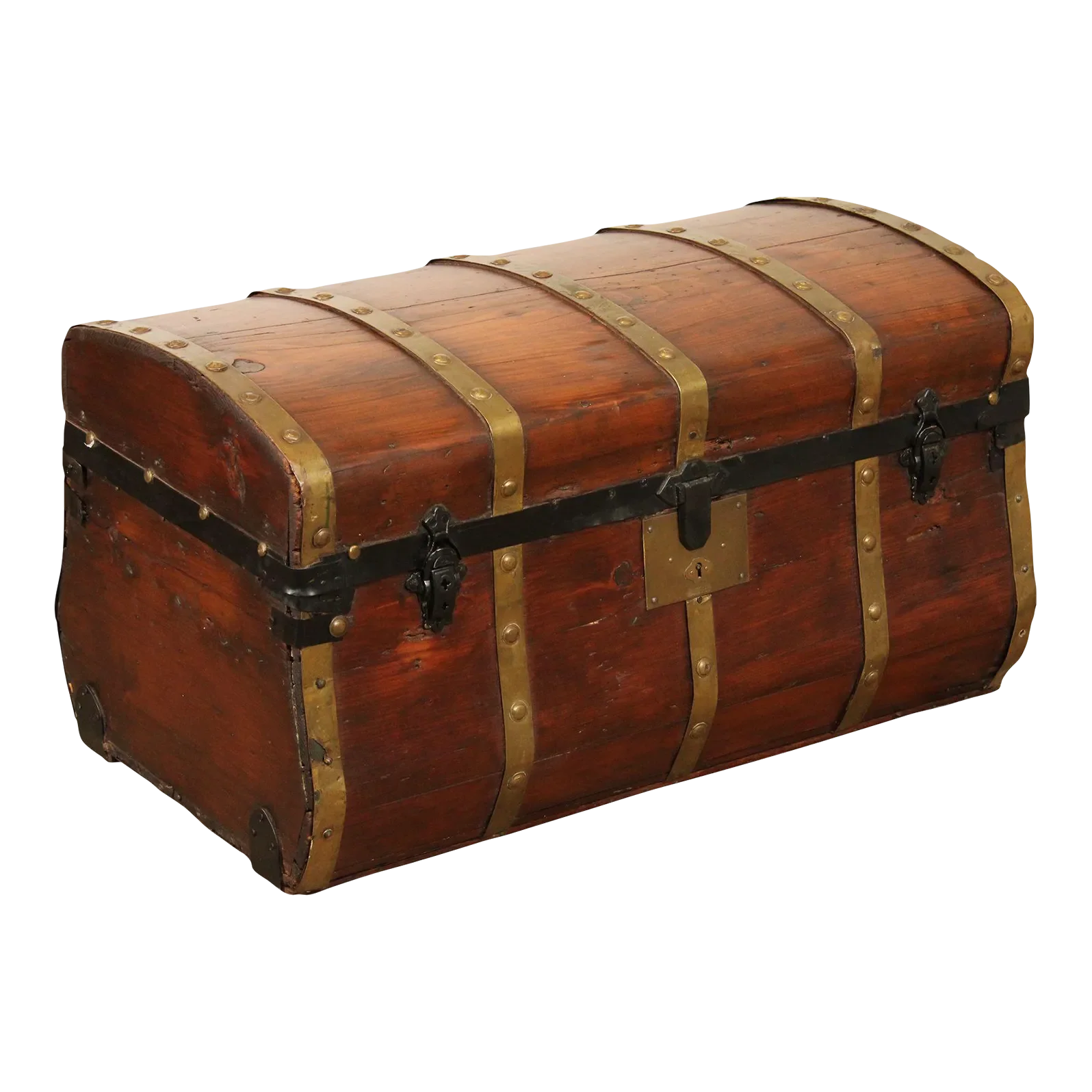 Antique Brass Bound Cedar Jenny Lind Steamer Trunk | Chairish