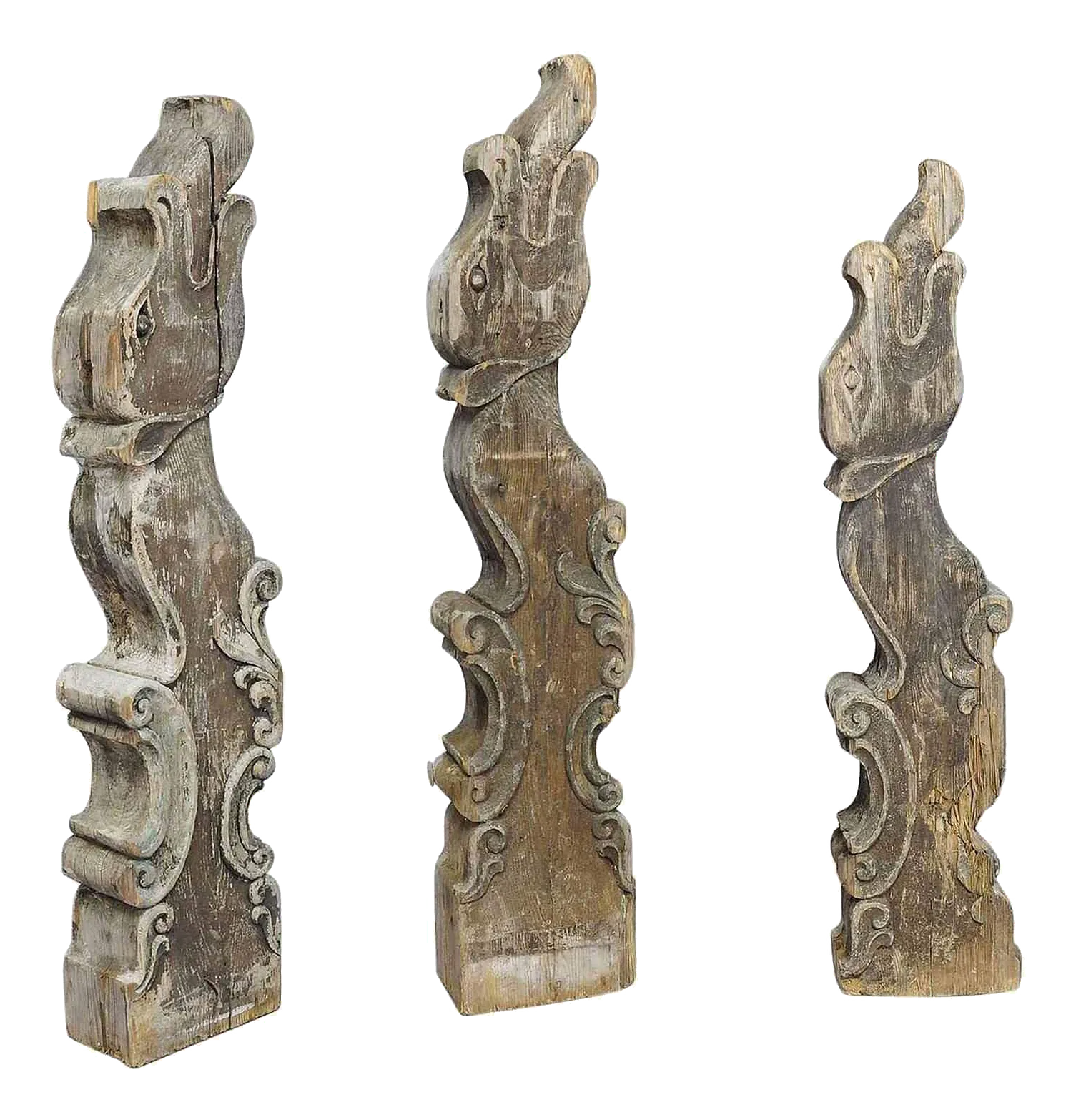 Dragon Head Wooden Beams, Set of 3 | Chairish
