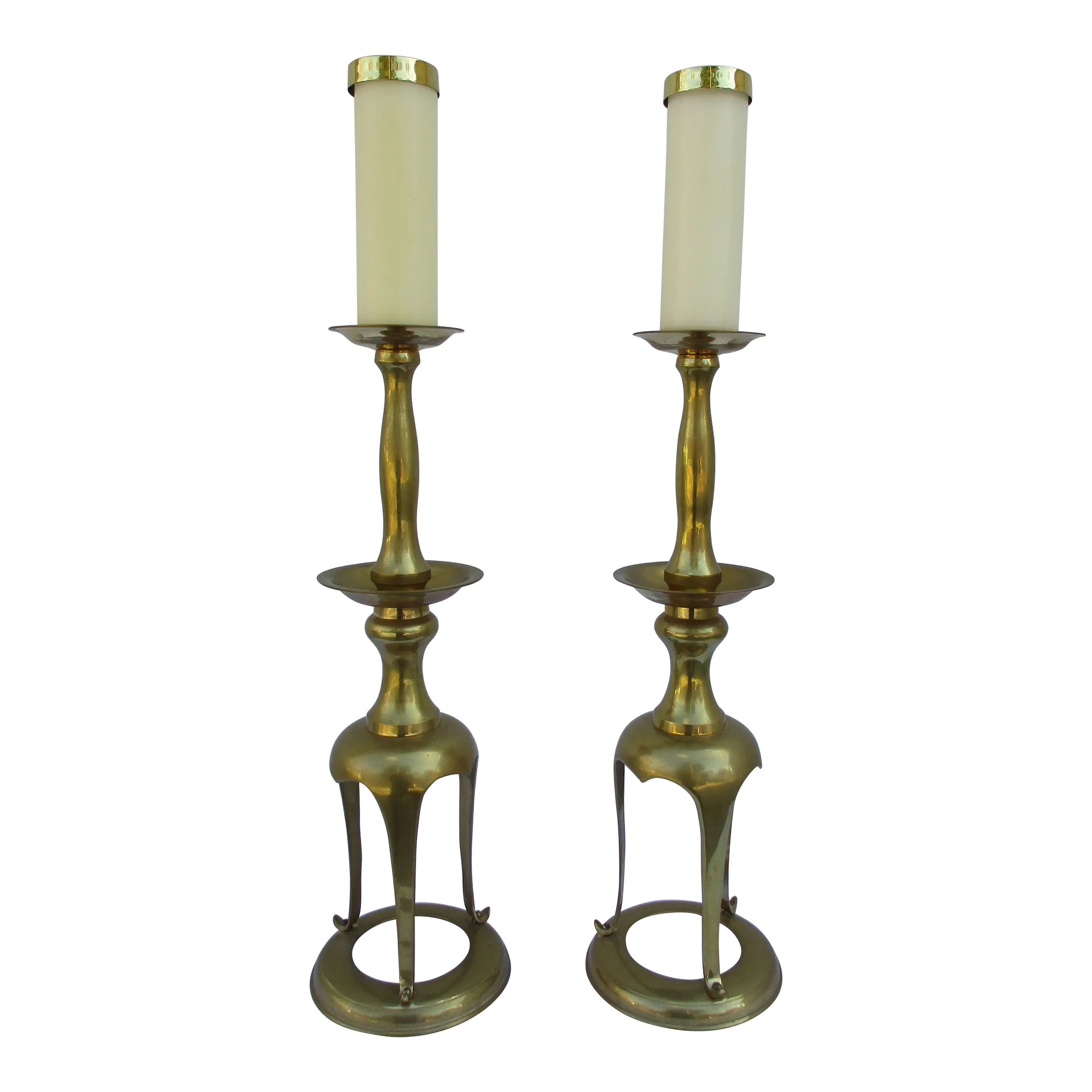 Grand-Scale Brass Japanese Style Pricket Candle Holders | Chairish