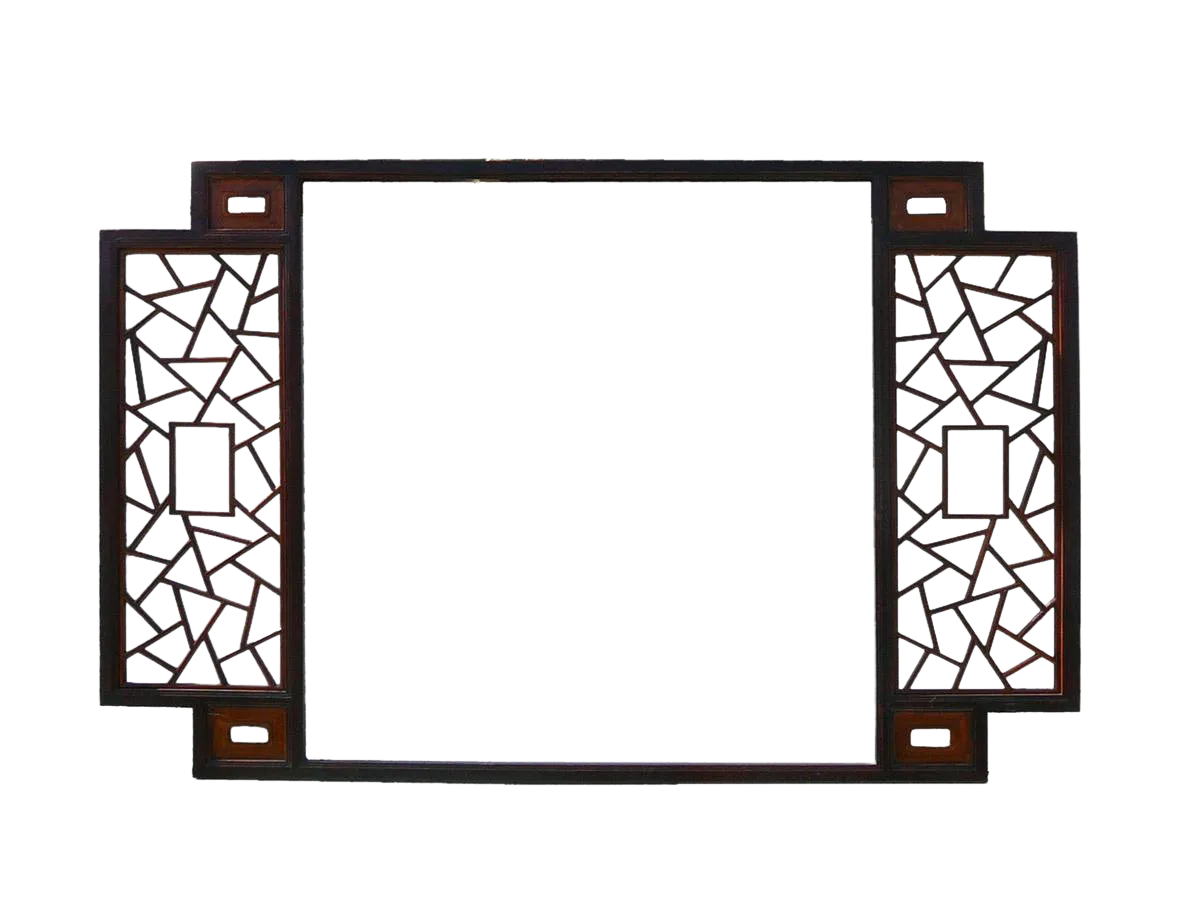 Chinese Two Brown Tone Lattice Pattern Center Open Wall Panel Frame ...