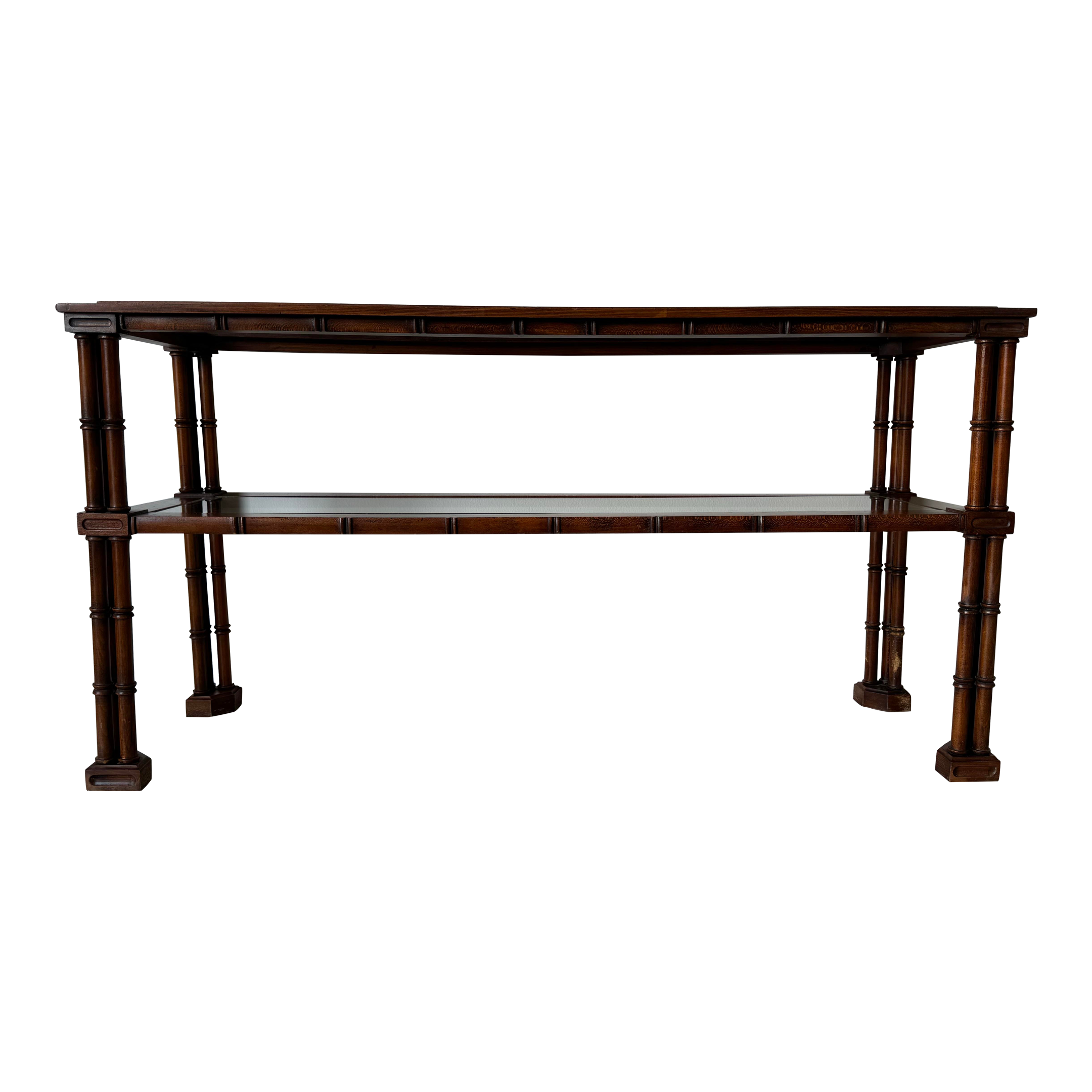 Palm Beach Hollywood Regency -Style Faux Bamboo Two - Tier Console Table | Chairish