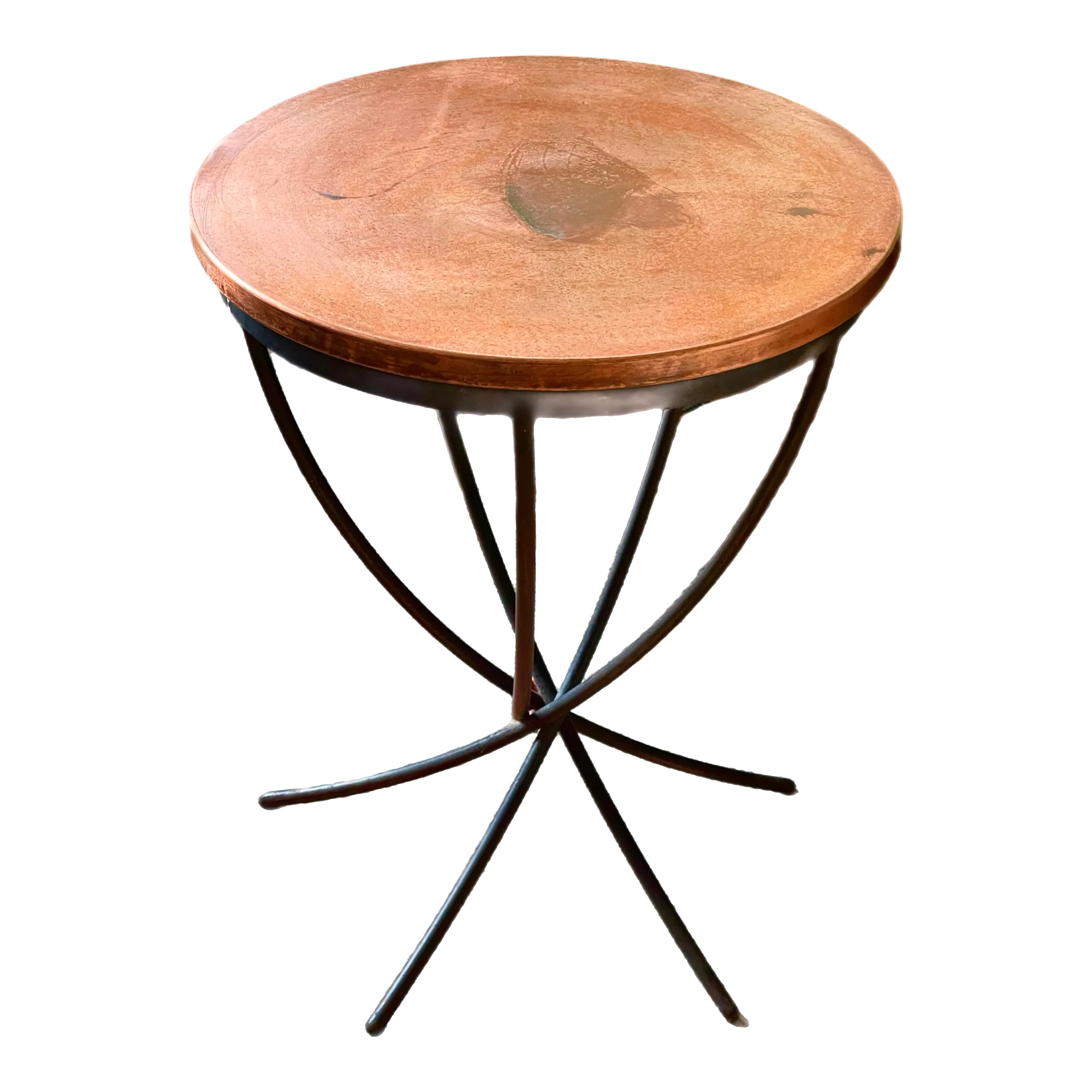 Organic Modern Copper and Wrought Iron Side Table | Chairish