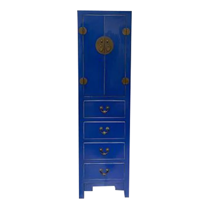 1980s Asian Royal Blue Tribeca Loft Tall Cabinet | Chairish