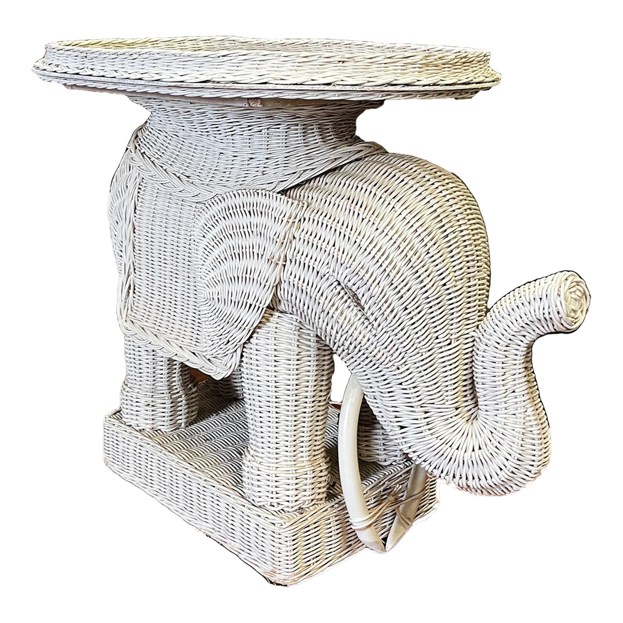 Vintage Wicker Elephant Table With Tray | Chairish