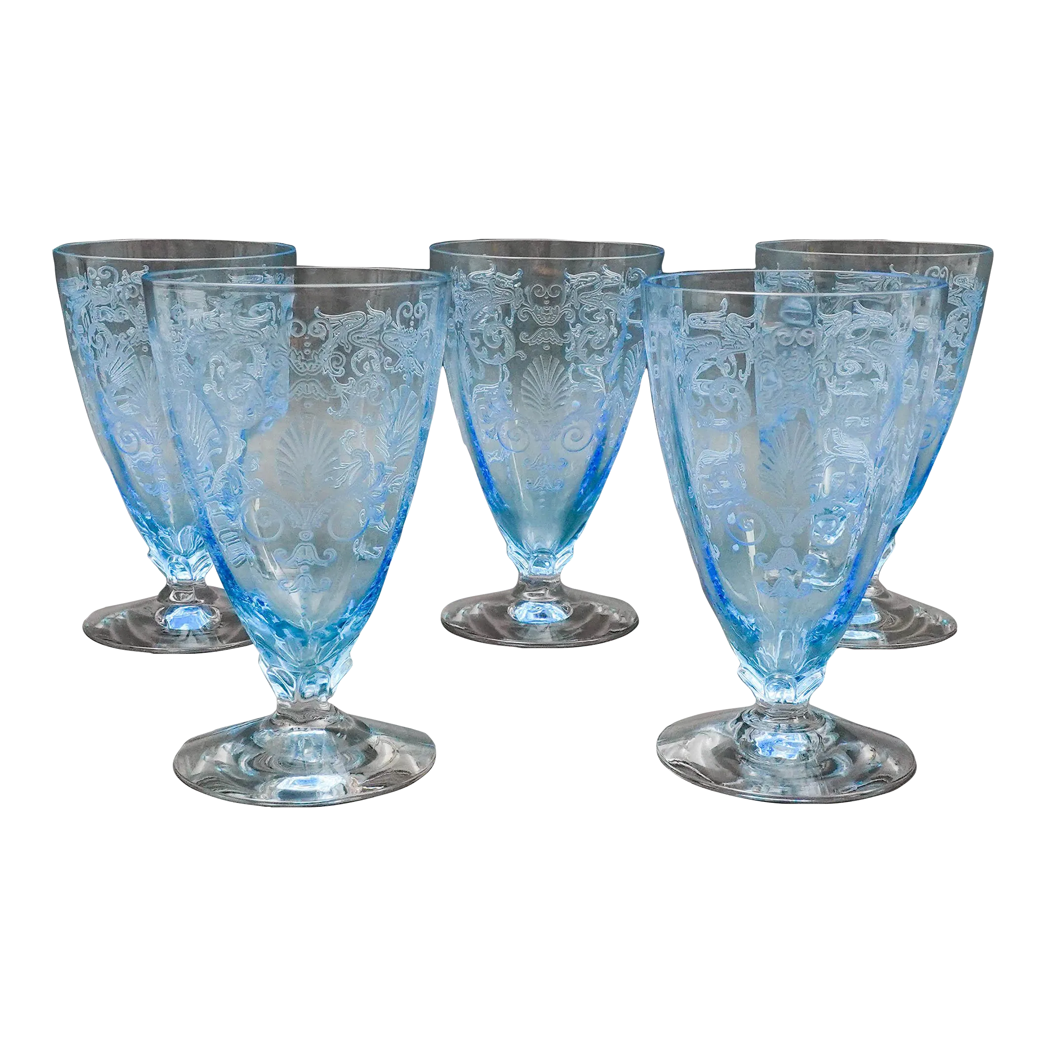 Fostoria Versailles Azure Blue Crystal Parfait Tumbler Glasses- Set of ...