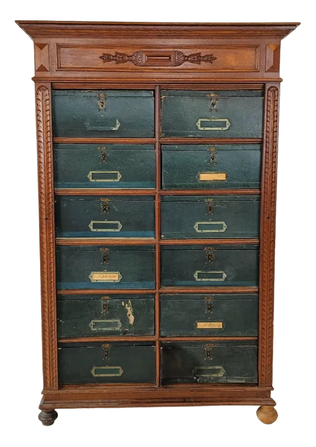 Blue Filing Cabinet in Oak | Chairish