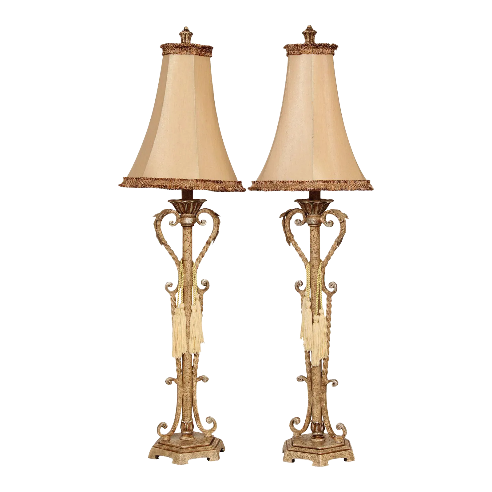 Distressed Painted Finish Pair Wrought Iron Table Lamps | Chairish