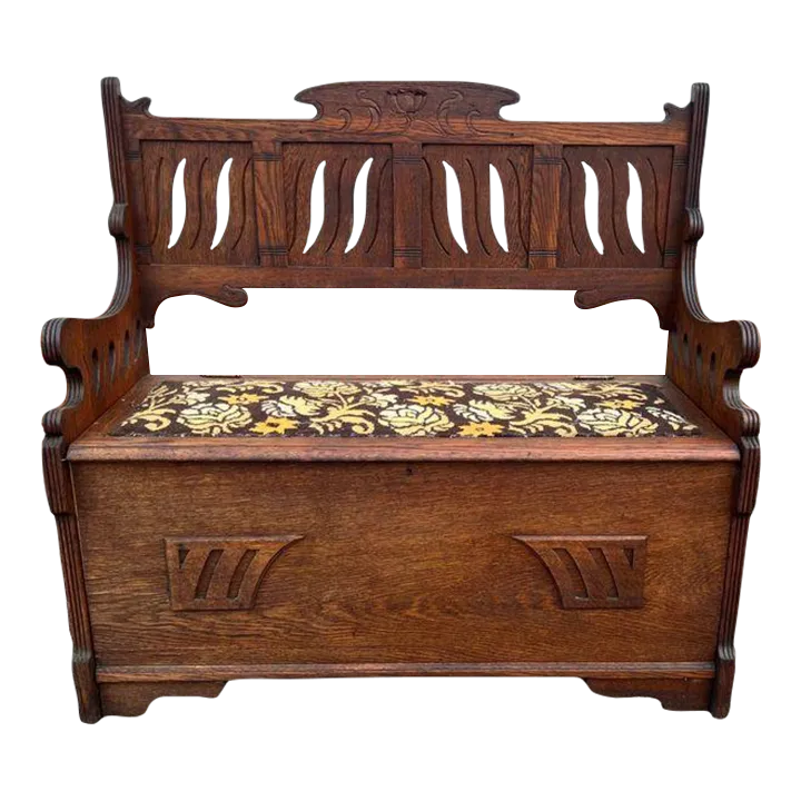 19th Century Antique Eastlake Victorian Tiger Oak Bench With Storage ...