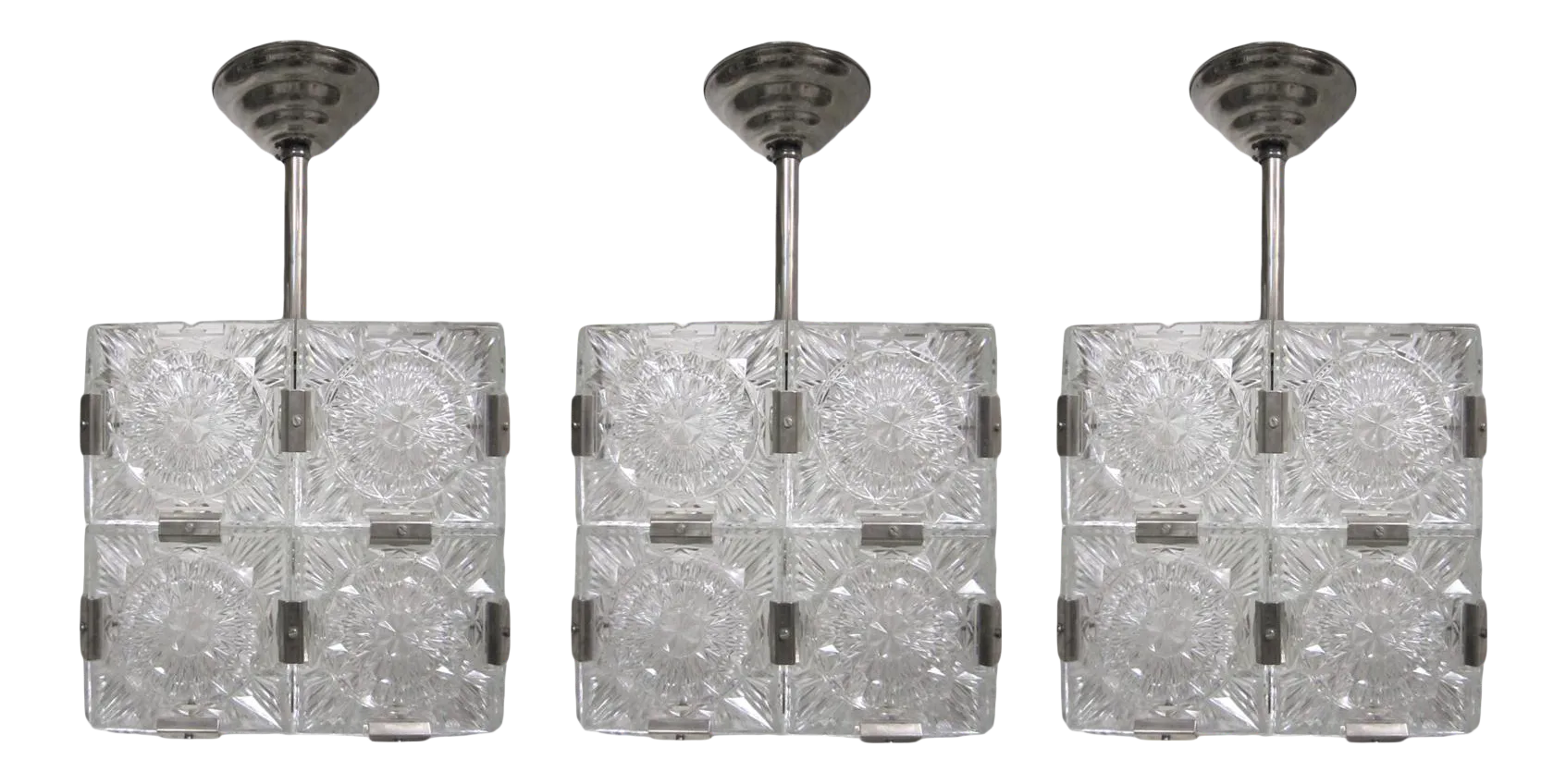 Original Cut Glass With Nickeled Clips Box Cube Pendant Lights - Set of ...