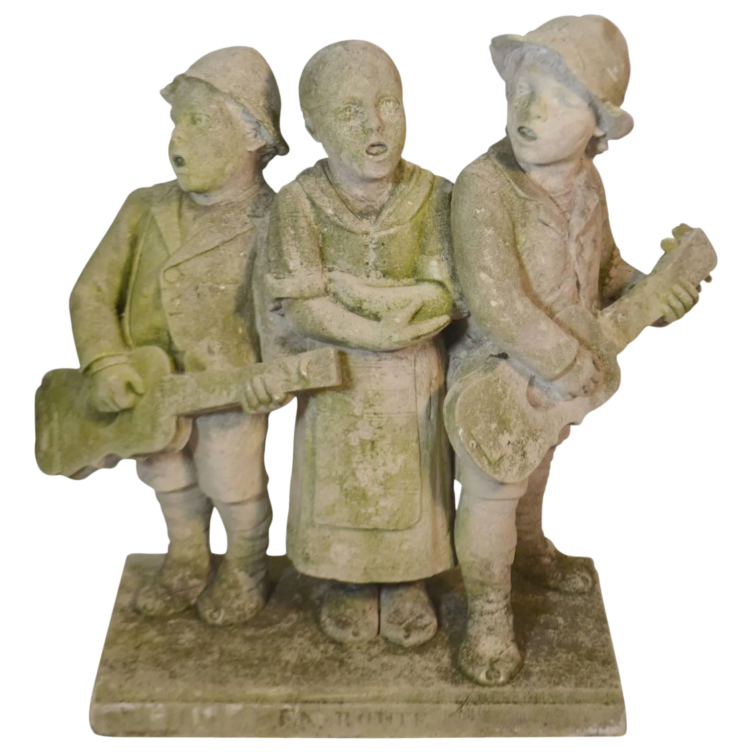Carved Stone Statue of Children Standing and Singing | Chairish