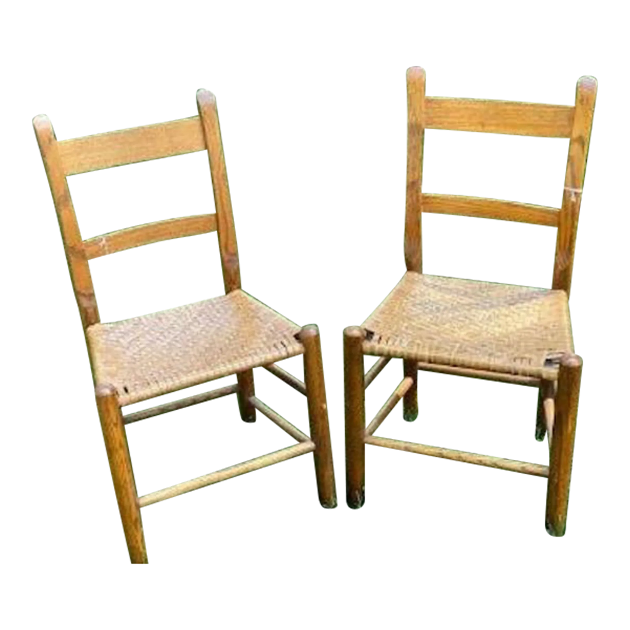 Early 20th Century Pair Oak Ladder Back Woven Seat Shaker Style Chairs ...
