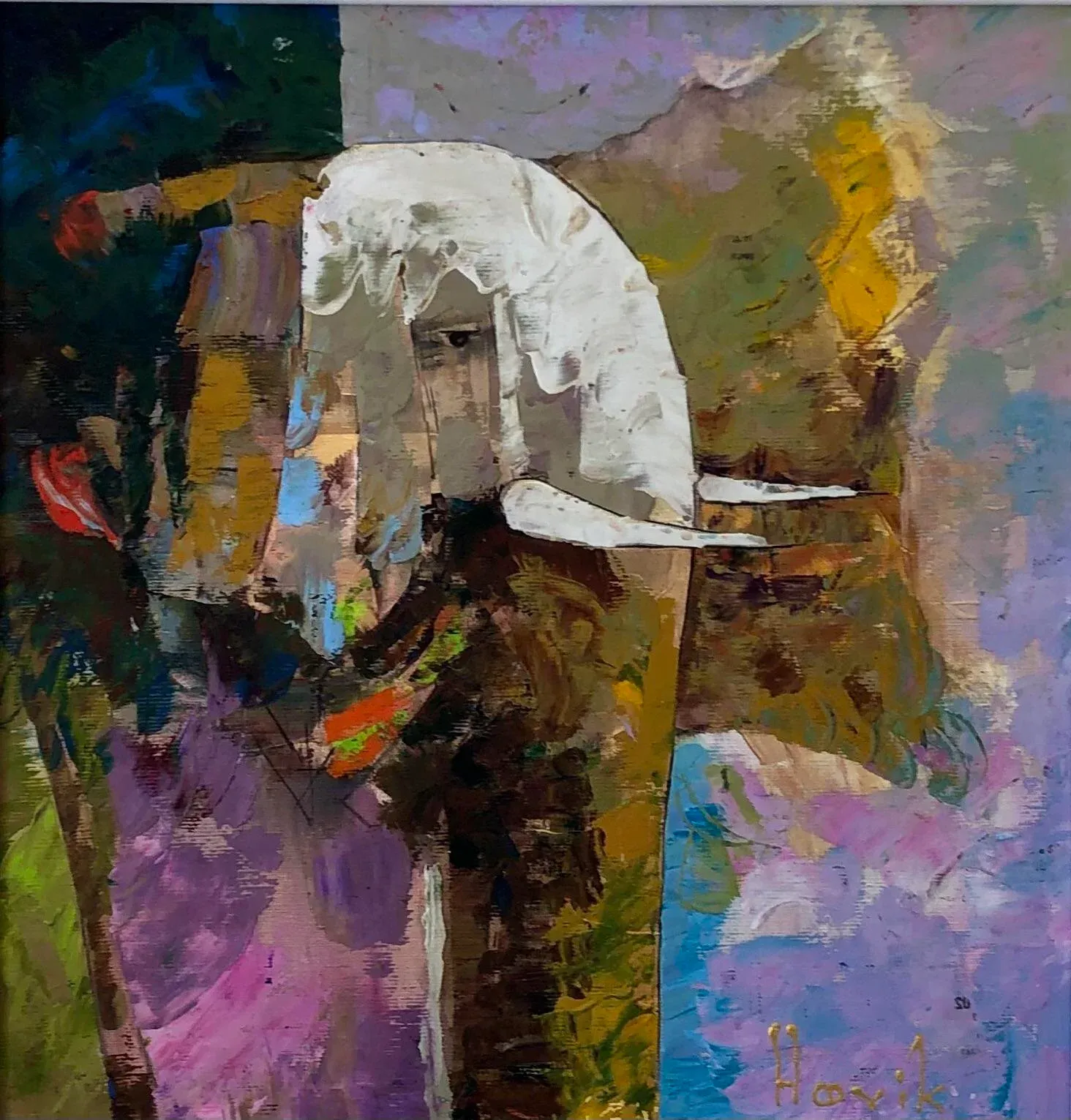 1980s Hovik Expressionist Oil Painting on Canvas of an Elephant | Chairish