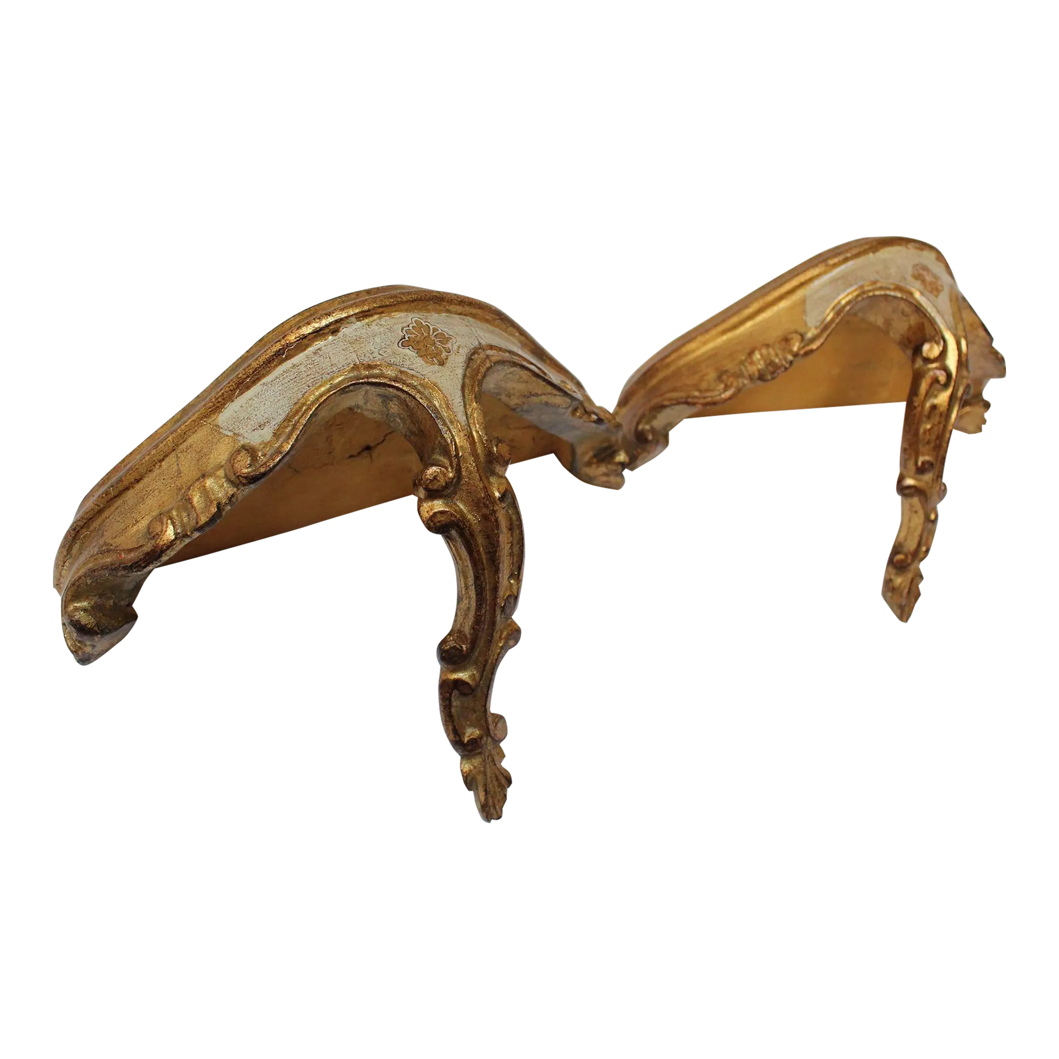 Pair of Vintage Florentine Giltwood Wall Brackets/Shelves With Rocaille ...