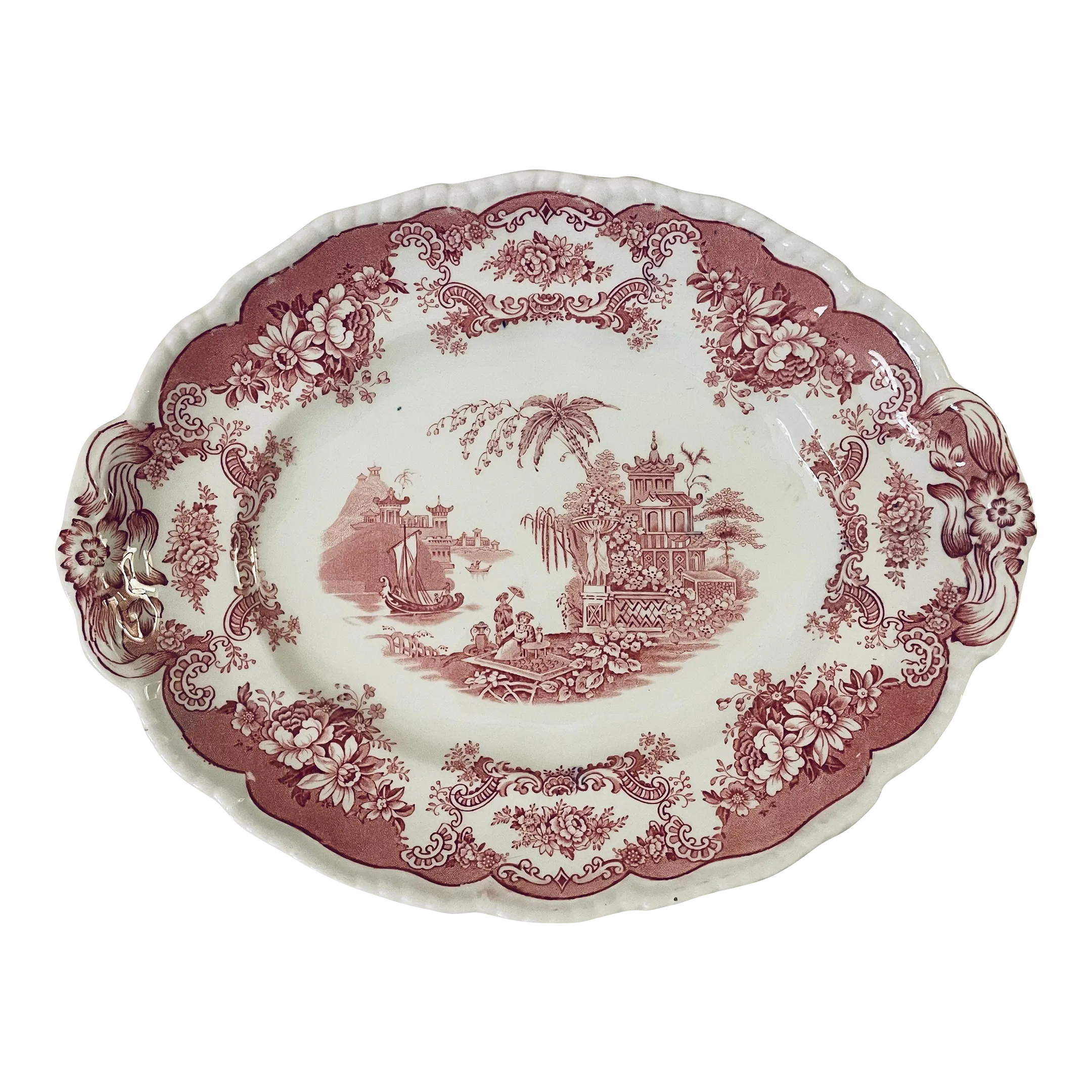 Antique Red Transferware Platter | Chairish