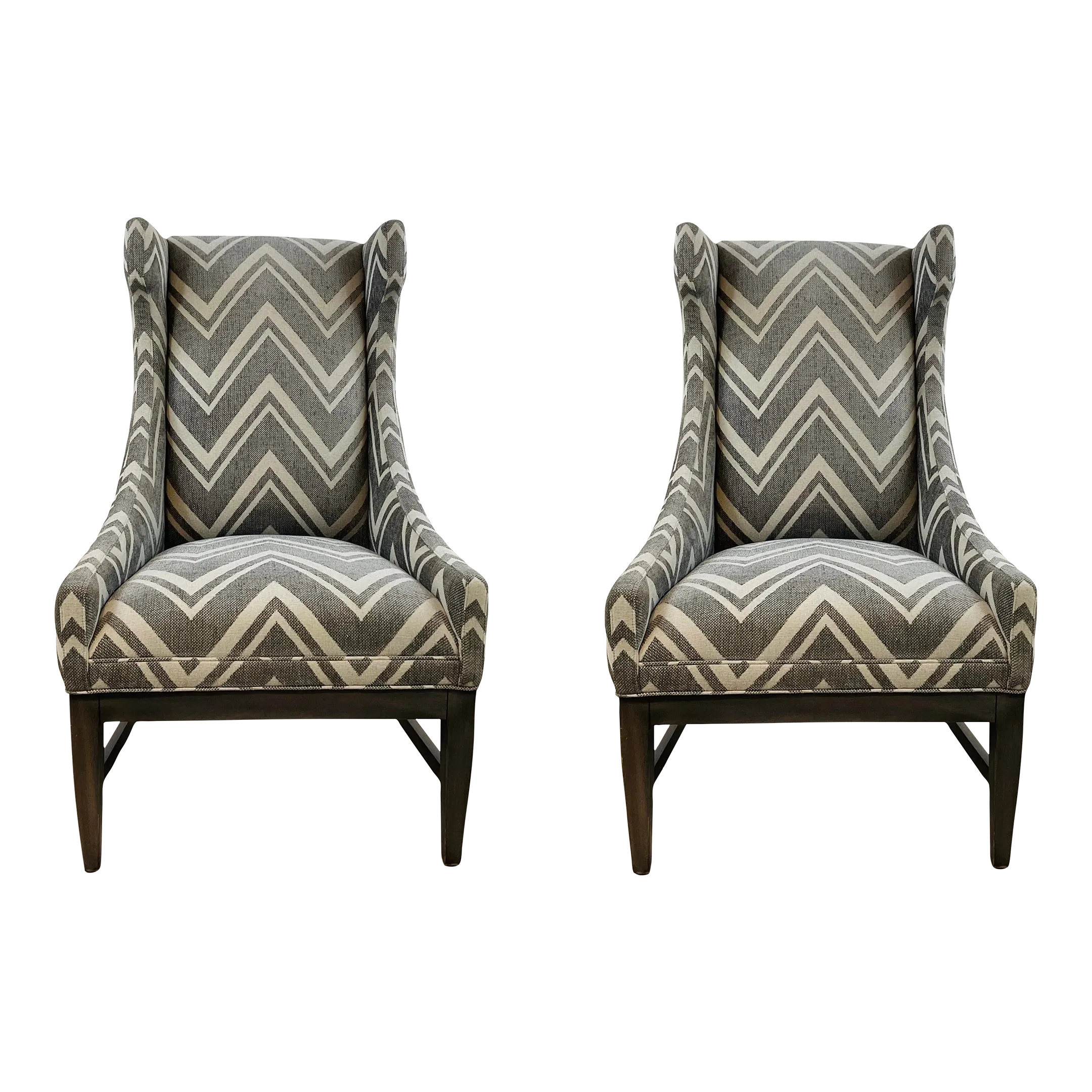Tom Filicia for Vanguard Gray Chevron James Street Wing Chairs Pair ...