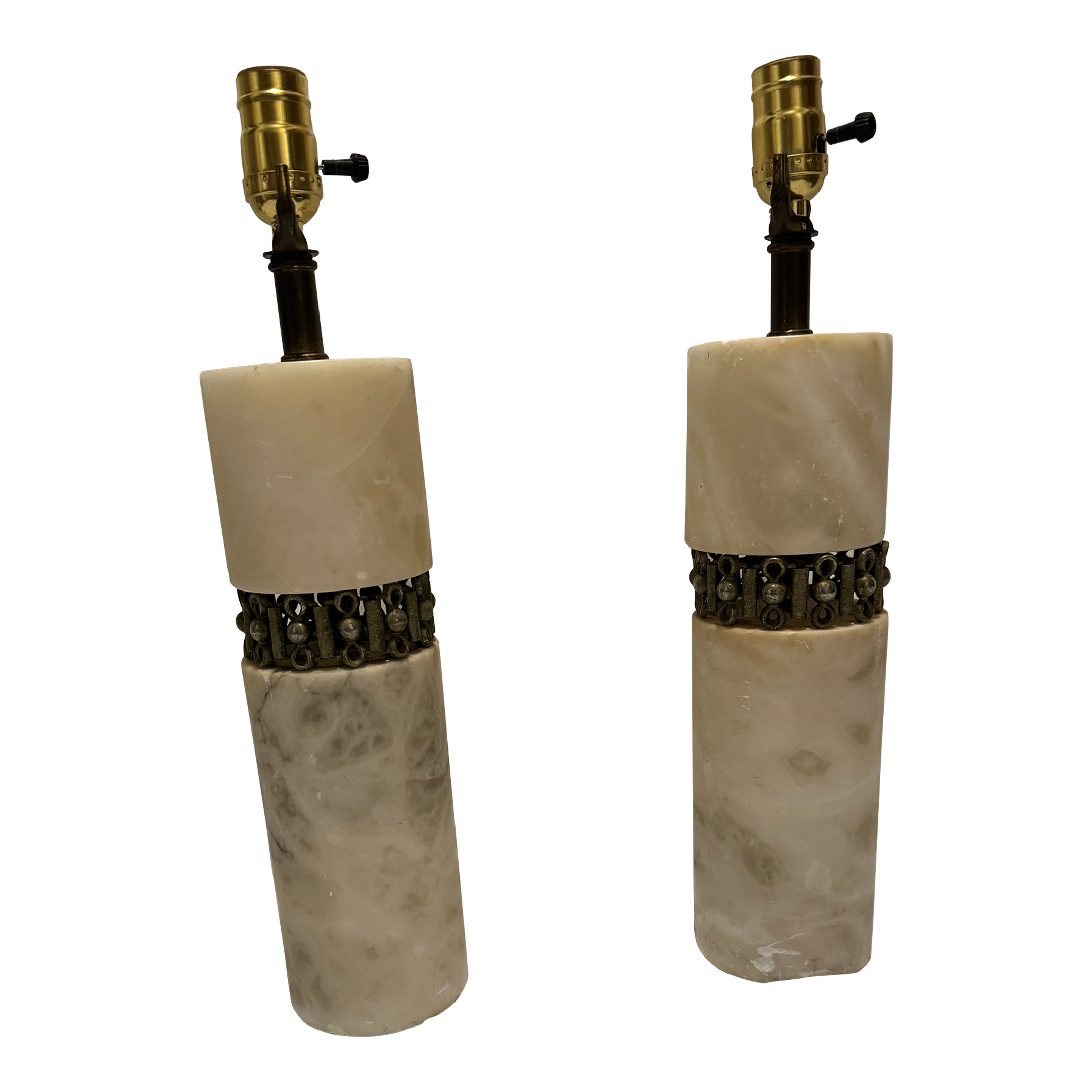 Pair of Vintage Italian Alabaster Marble Table Lamps | Chairish