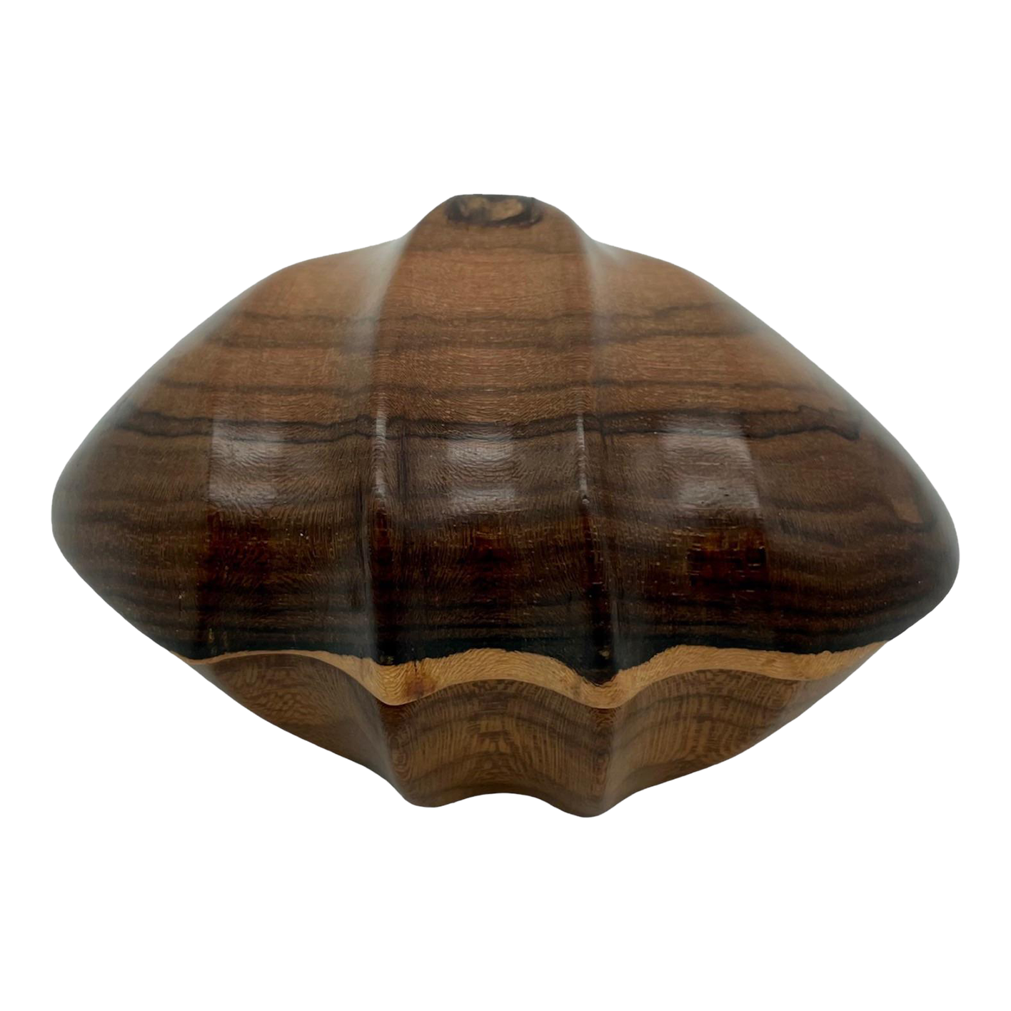 1970s Studio Crafted Wood Clamshell Ring Jewelry Box | Chairish