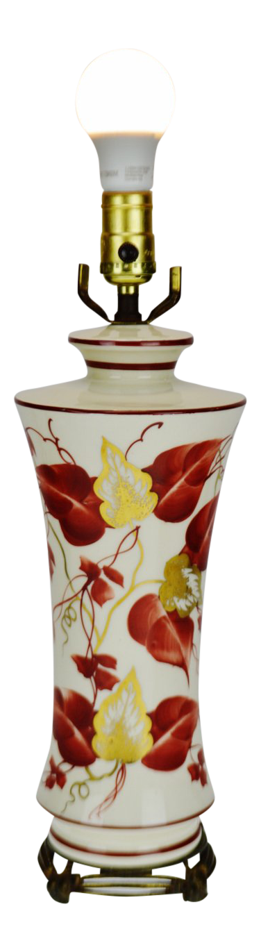 Vintage Hand Painted Mid Century Porcelain Table Lamp - Signed | Chairish