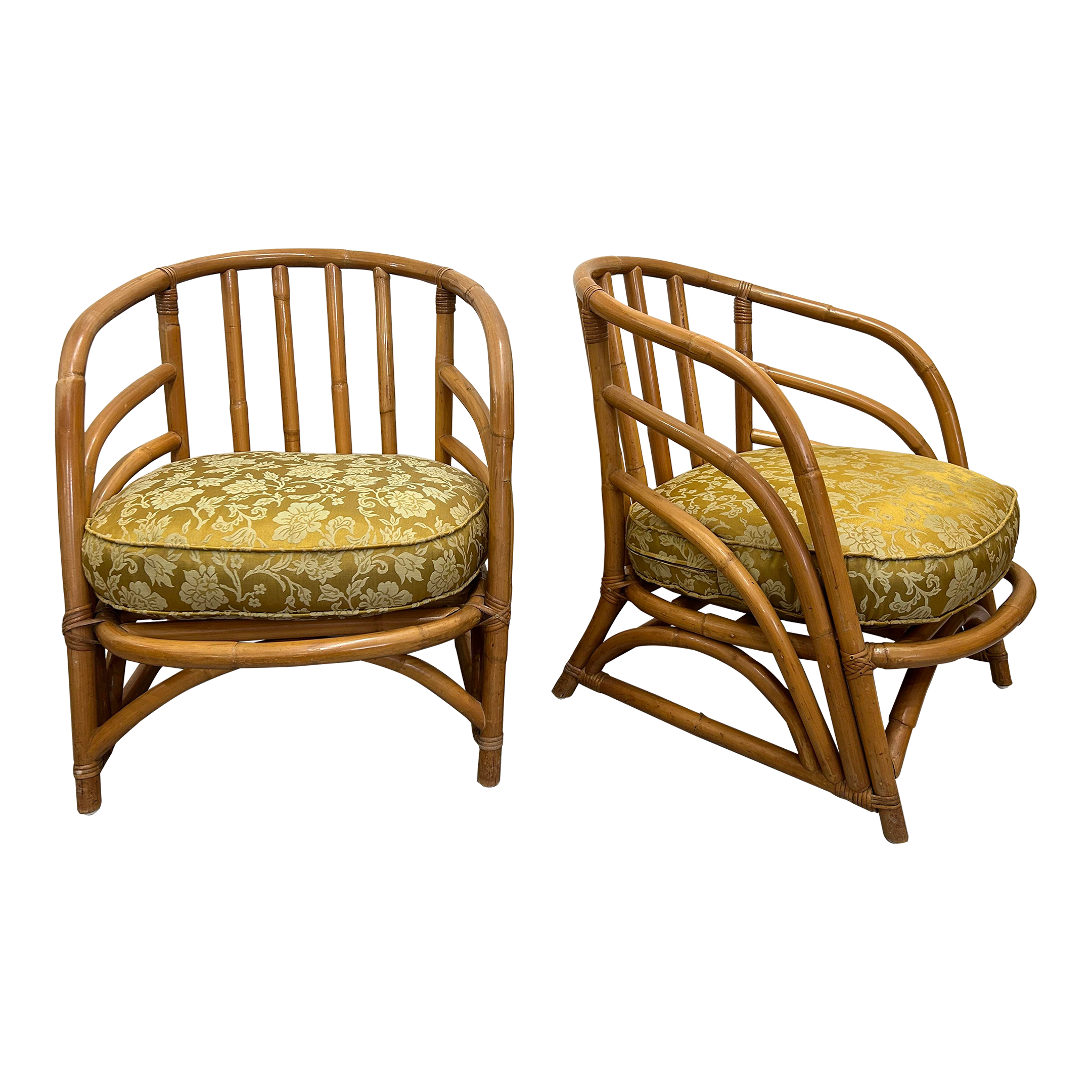 Vintage 20th Century Rattan Barrel Chairs, a Pair | Chairish