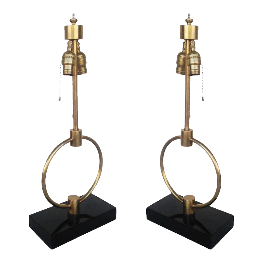 1960s Gilbert Rohde-Style Brass Ring Lamps - a Pair | Chairish