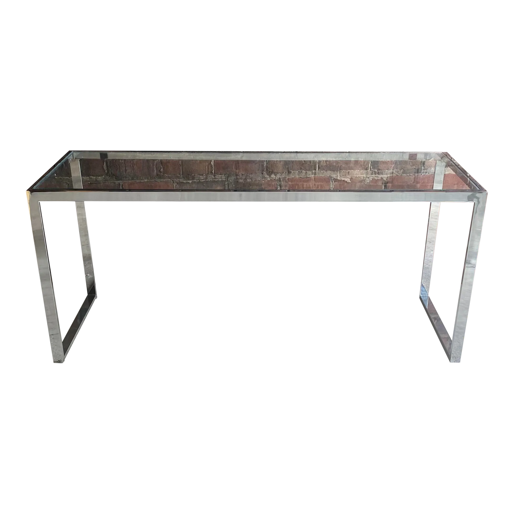 Vintage Chrome Long Side Table In the Style of Milo Baughman | Chairish