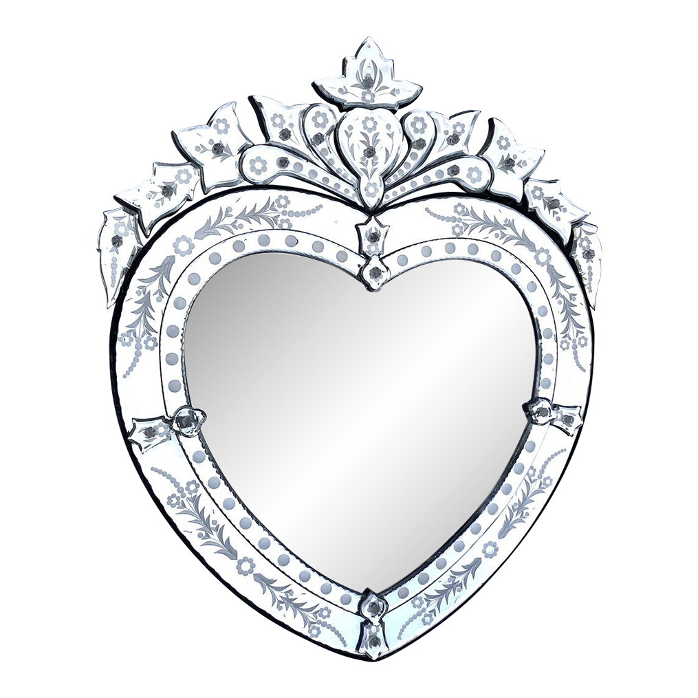 Vintage Venetian Etched Glass Heart Shaped Mirror | Chairish