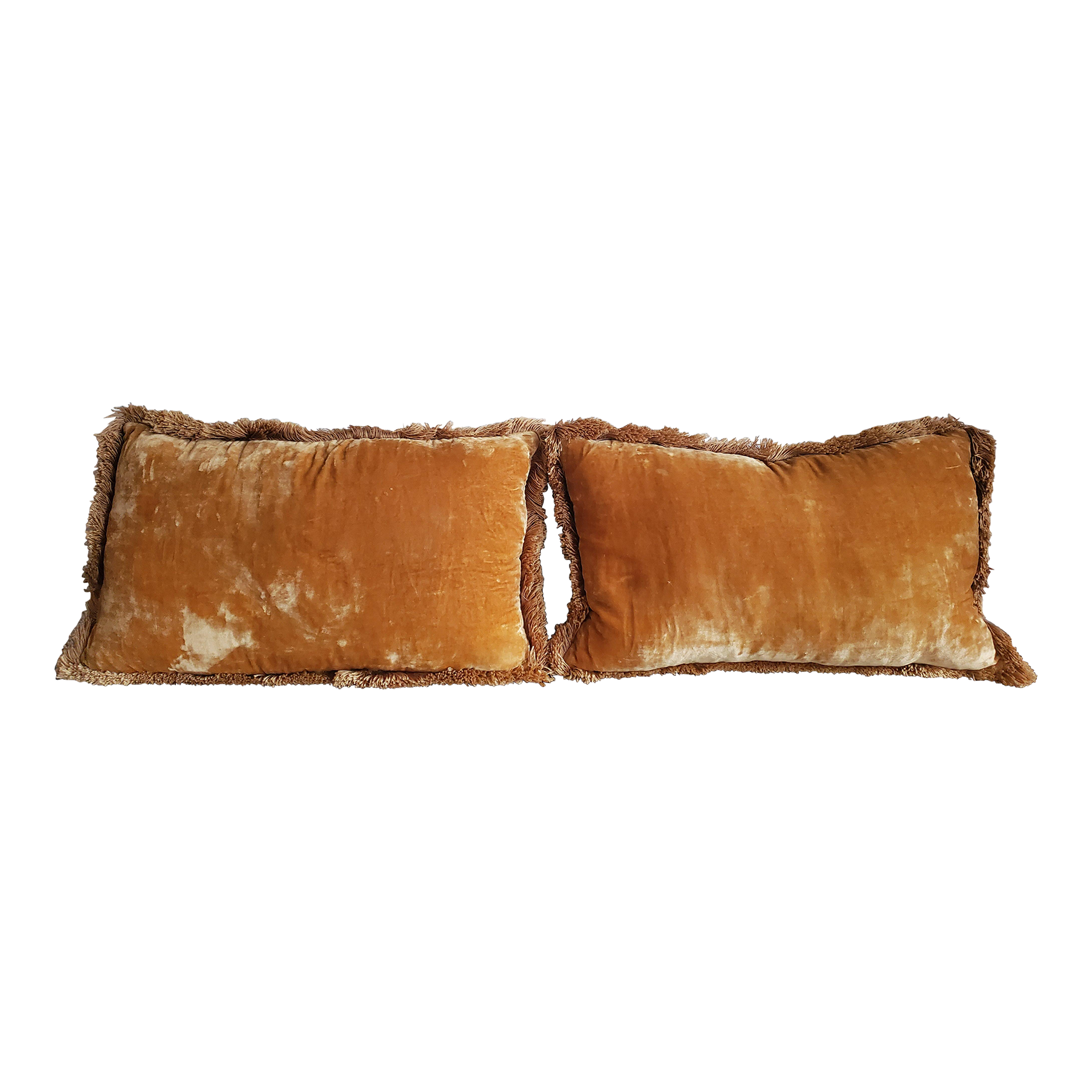 Anke Drechsel Amber Colored Silk Velvet Lumbar Pillows With Fringe- a Pair | Chairish