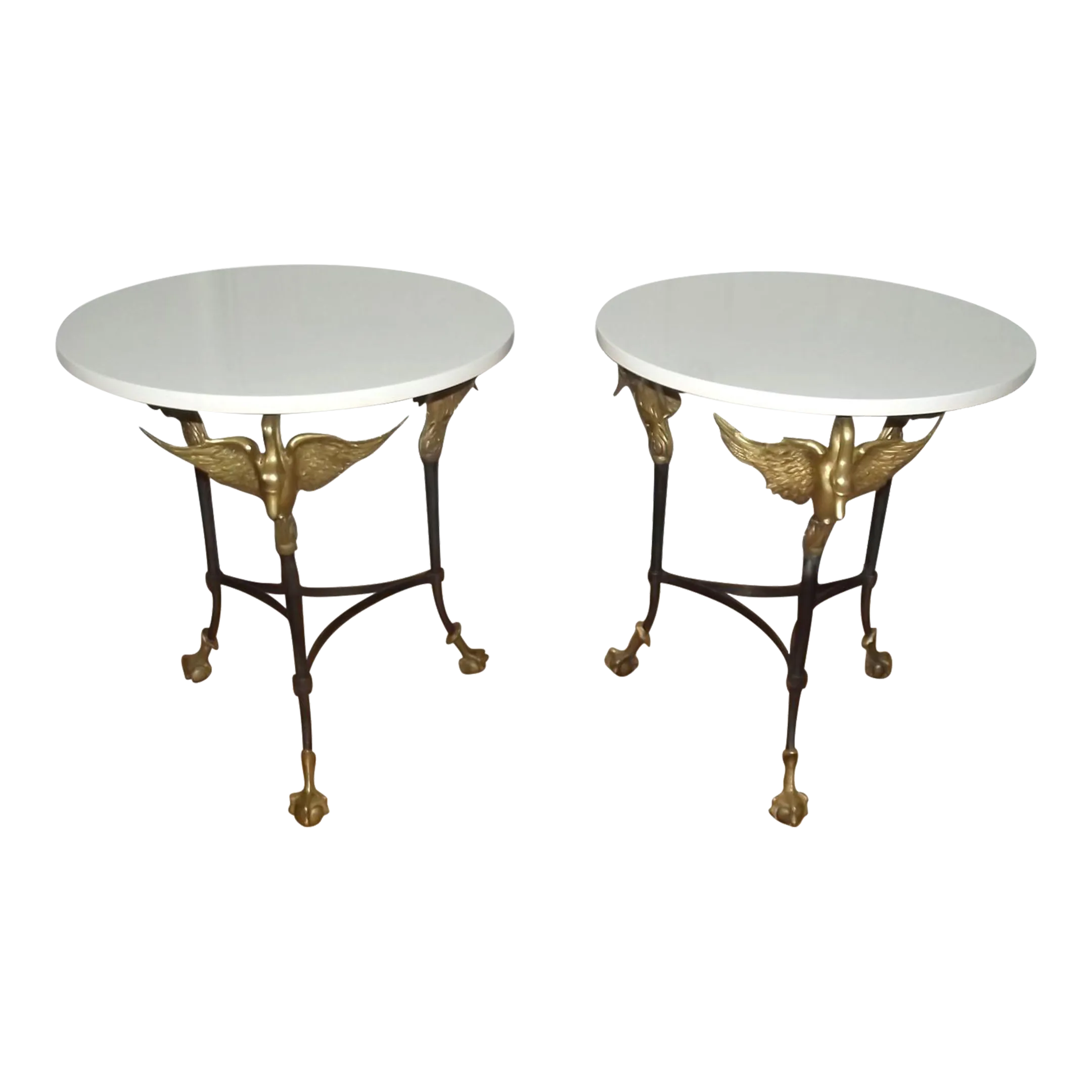 20th Century Empire Style Bronze Swan Side Tables, Pair - Attributed to ...