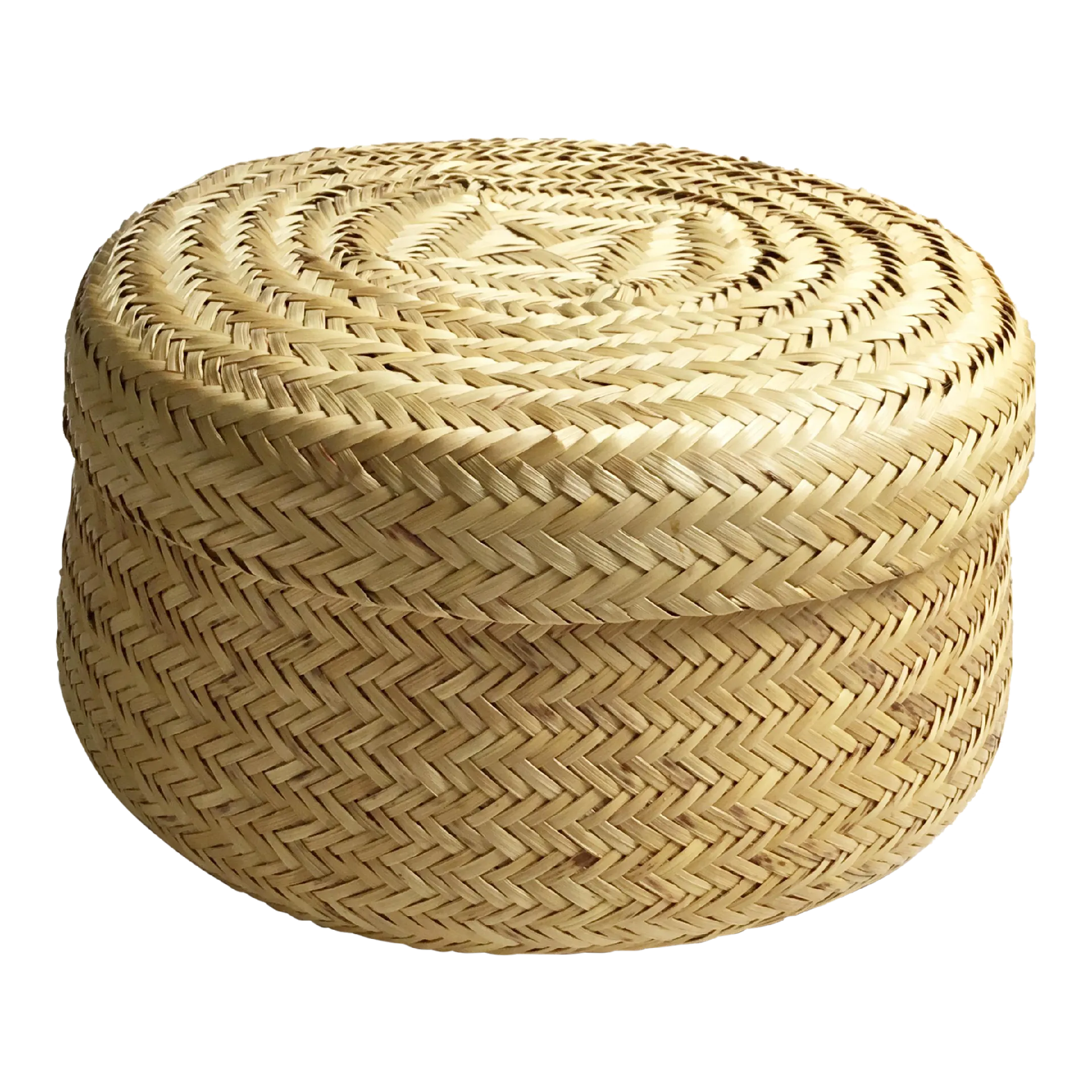 Late 20th Century Round Woven Straw Lidded Basket Vessel Storage | Chairish