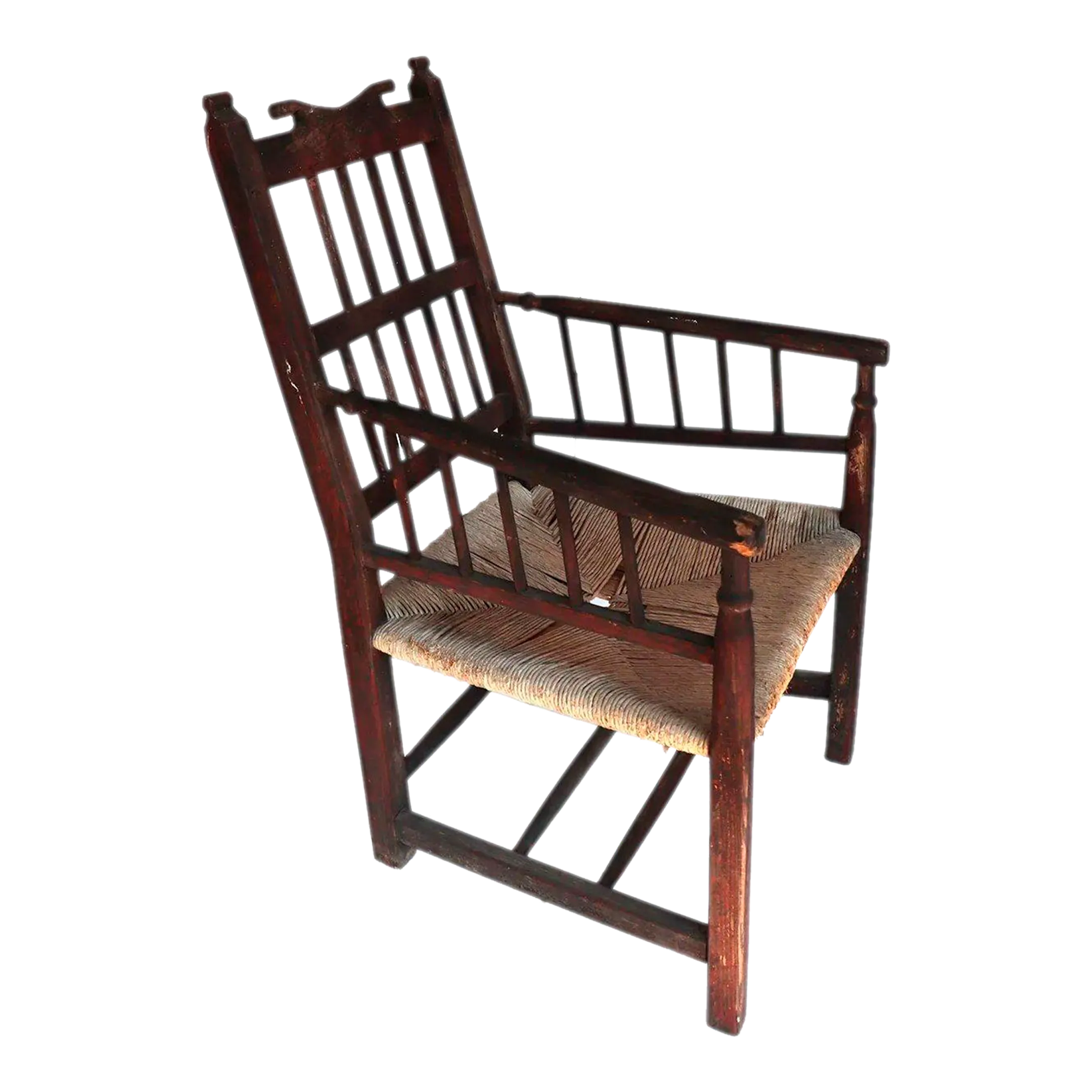 Irish Georgian Elm Rush Seat Spindleback Armchair | Chairish