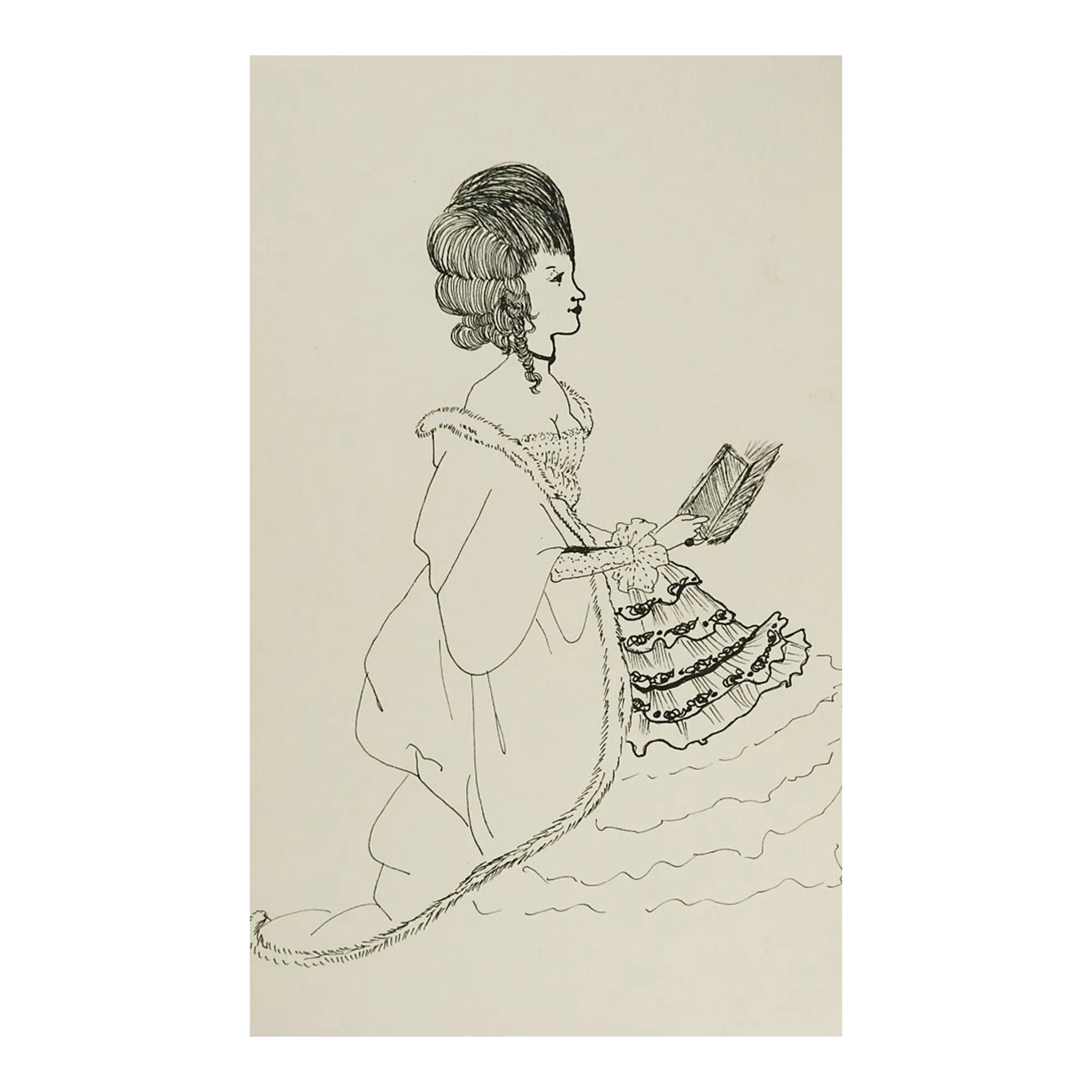 Vintage Pen Ink Portrait Drawing of a Woman in the Style of Aubrey ...